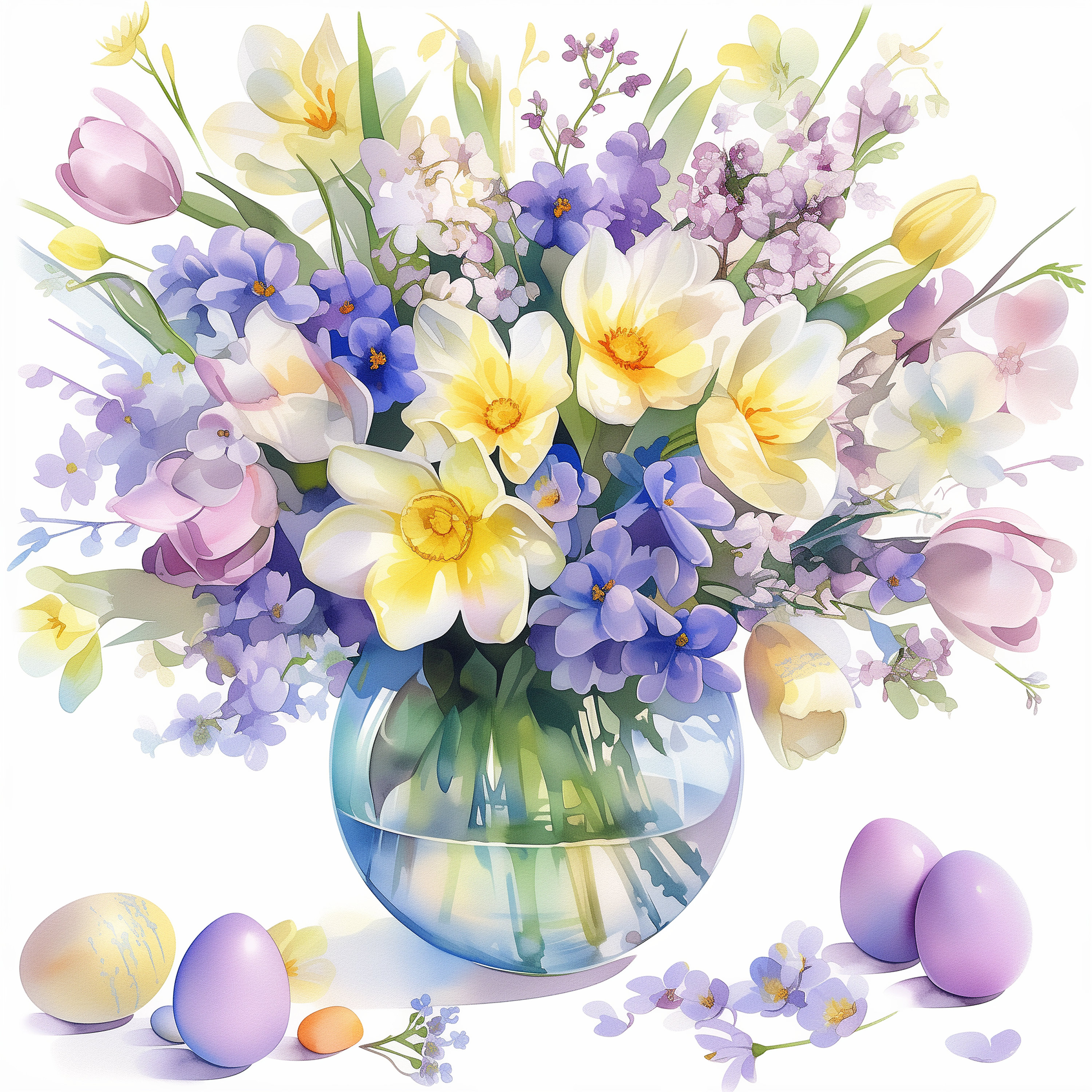 12 Watercolor Easter Flower Bouquets PNG Clipart Bundle Digital ...