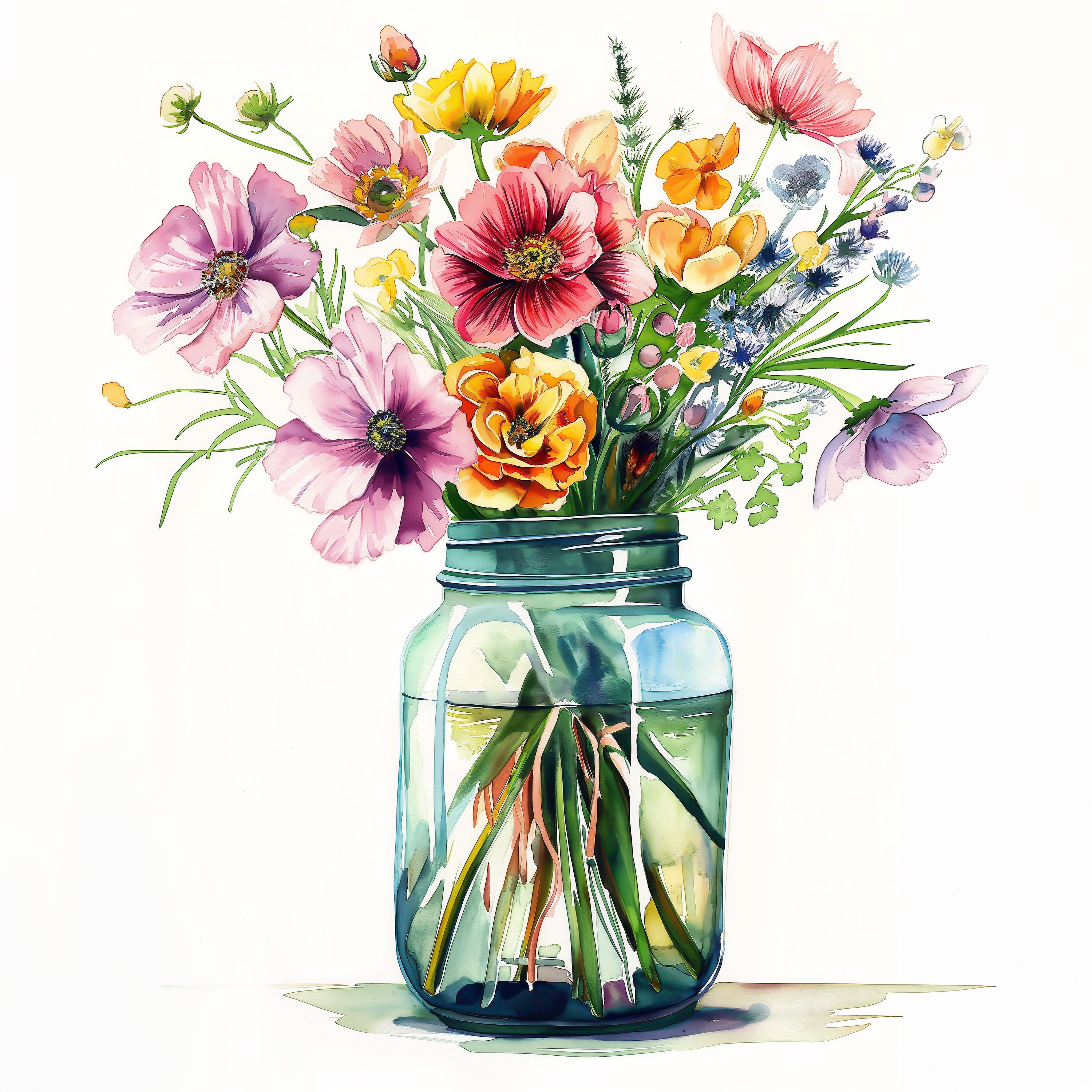 10 Watercolor Spring Flower Bouquets PNG Clipart Bundle Digital ...