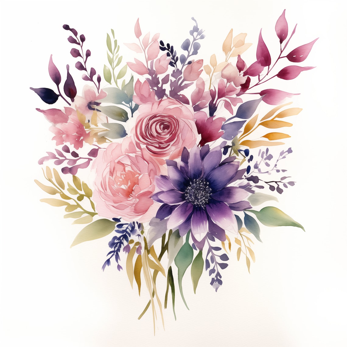 12 Watercolor Flower Bouquets Clipart Bundle PNG Digital Download ...