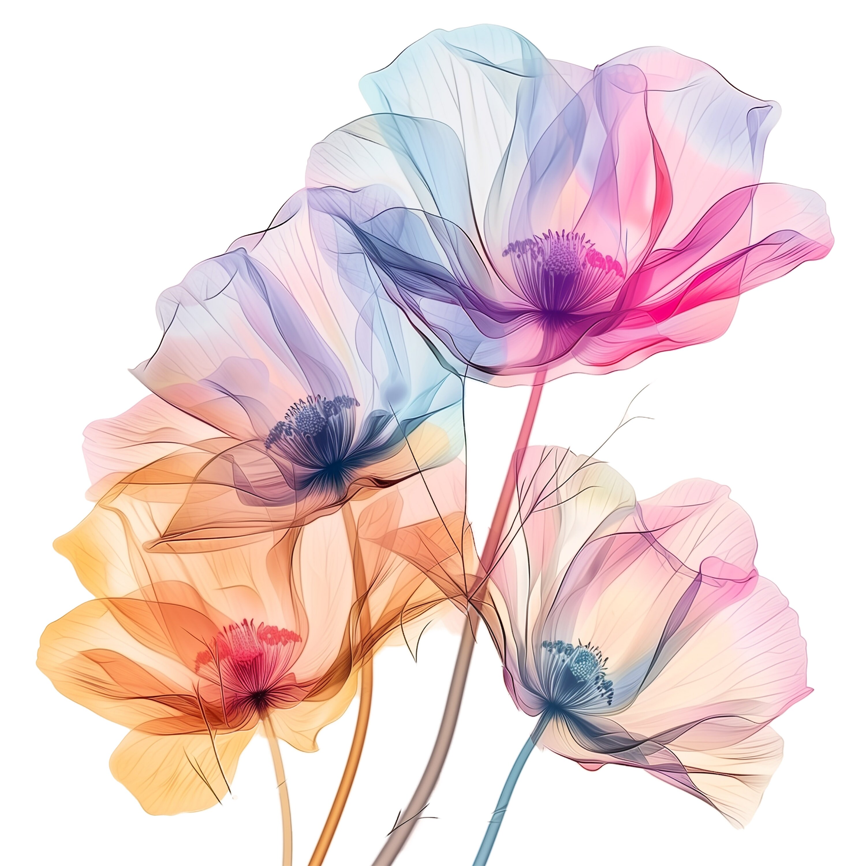 Transparent Background Abstract Flowers PNG Clipart Bundle Digital ...