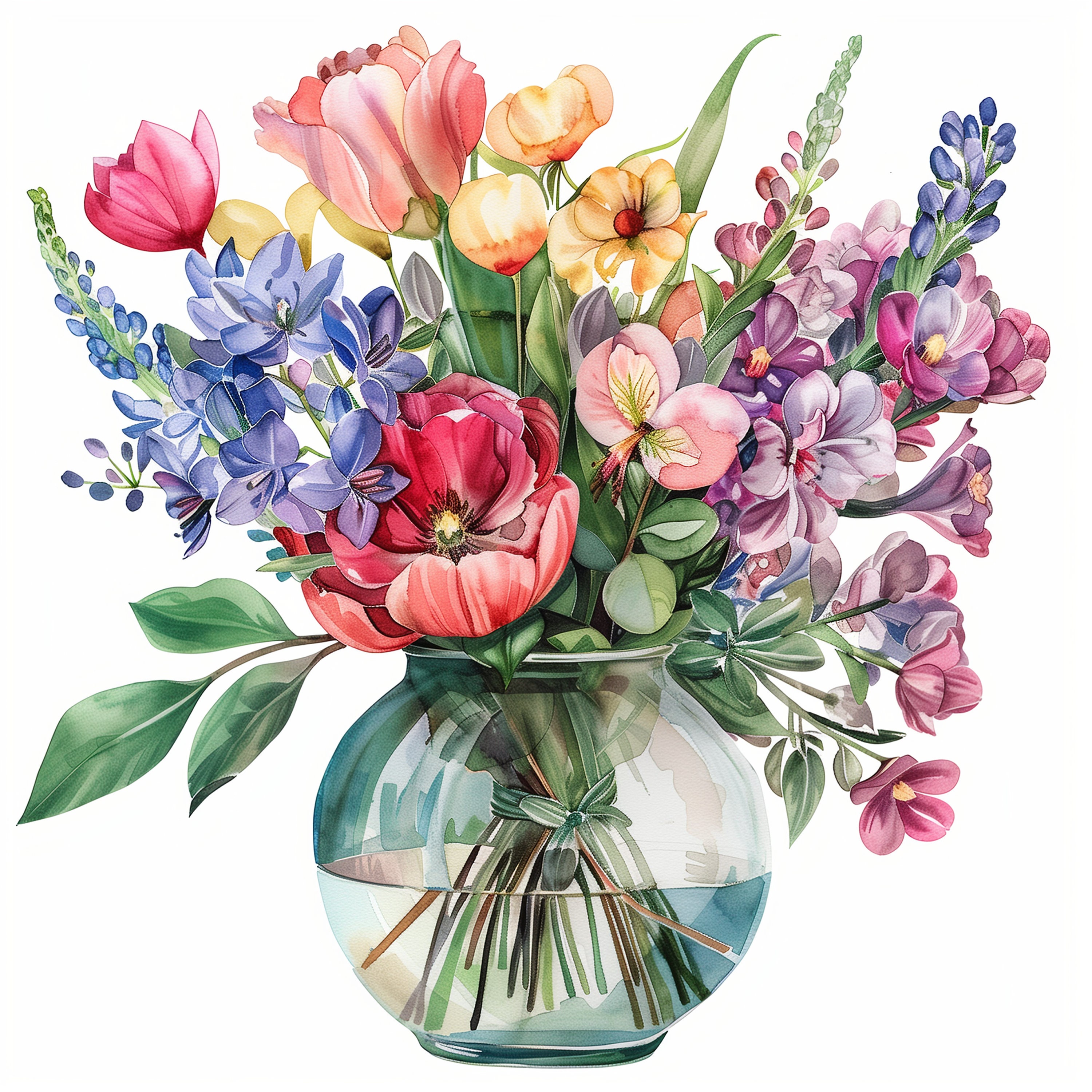 12 Watercolor Spring Flower Bouquet in Vase PNG Clipart Bundle Digital ...