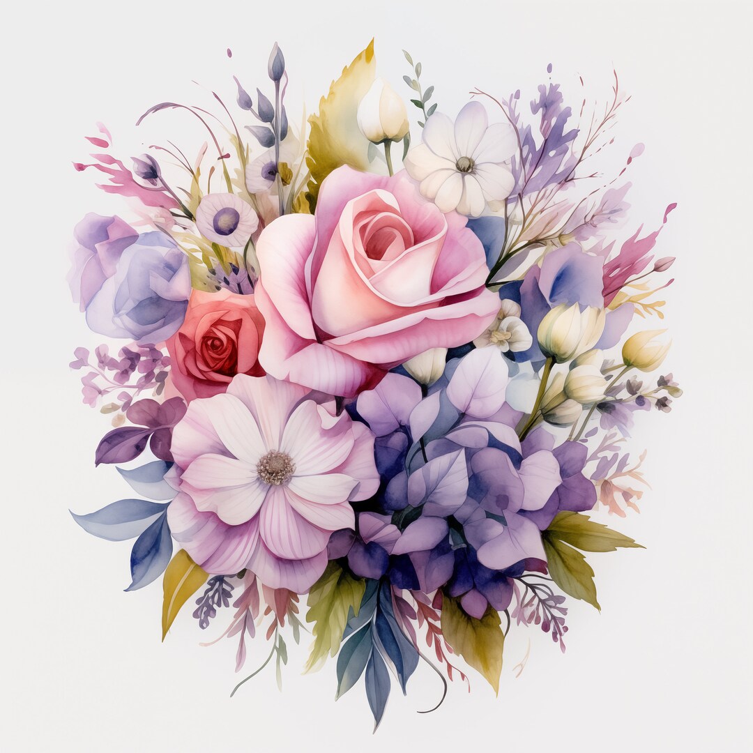 12 Watercolor Flower Bouquets Clipart Bundle PNG Digital Download ...