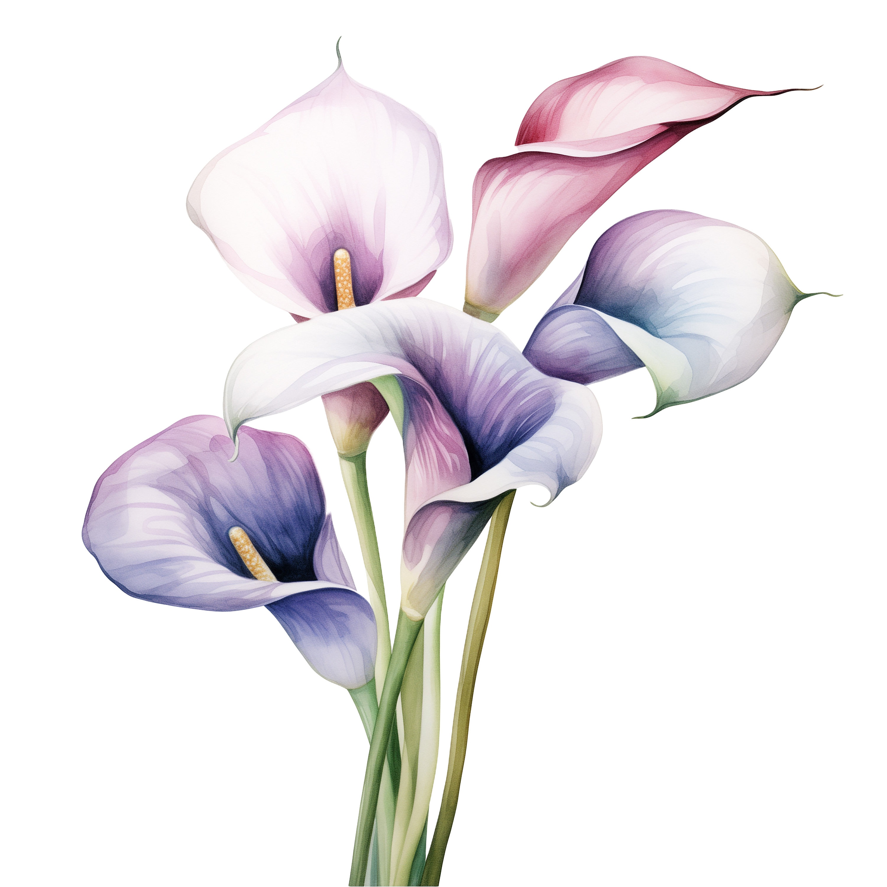 Transparent Background Watercolor Calla Lily PNG Clipart Bundle Digital ...