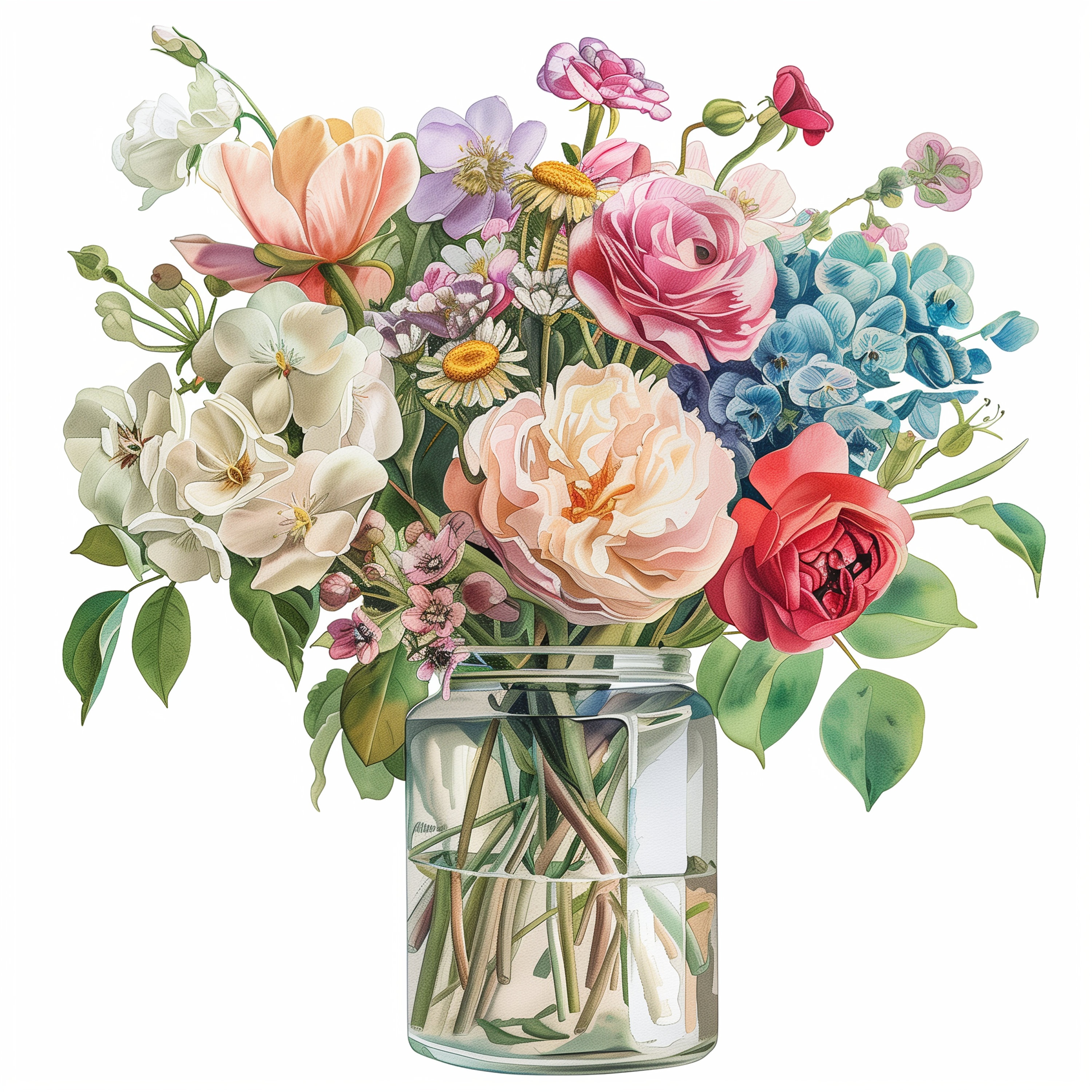 12 Watercolor Spring Flower Bouquet in Vase PNG Clipart Bundle Digital ...