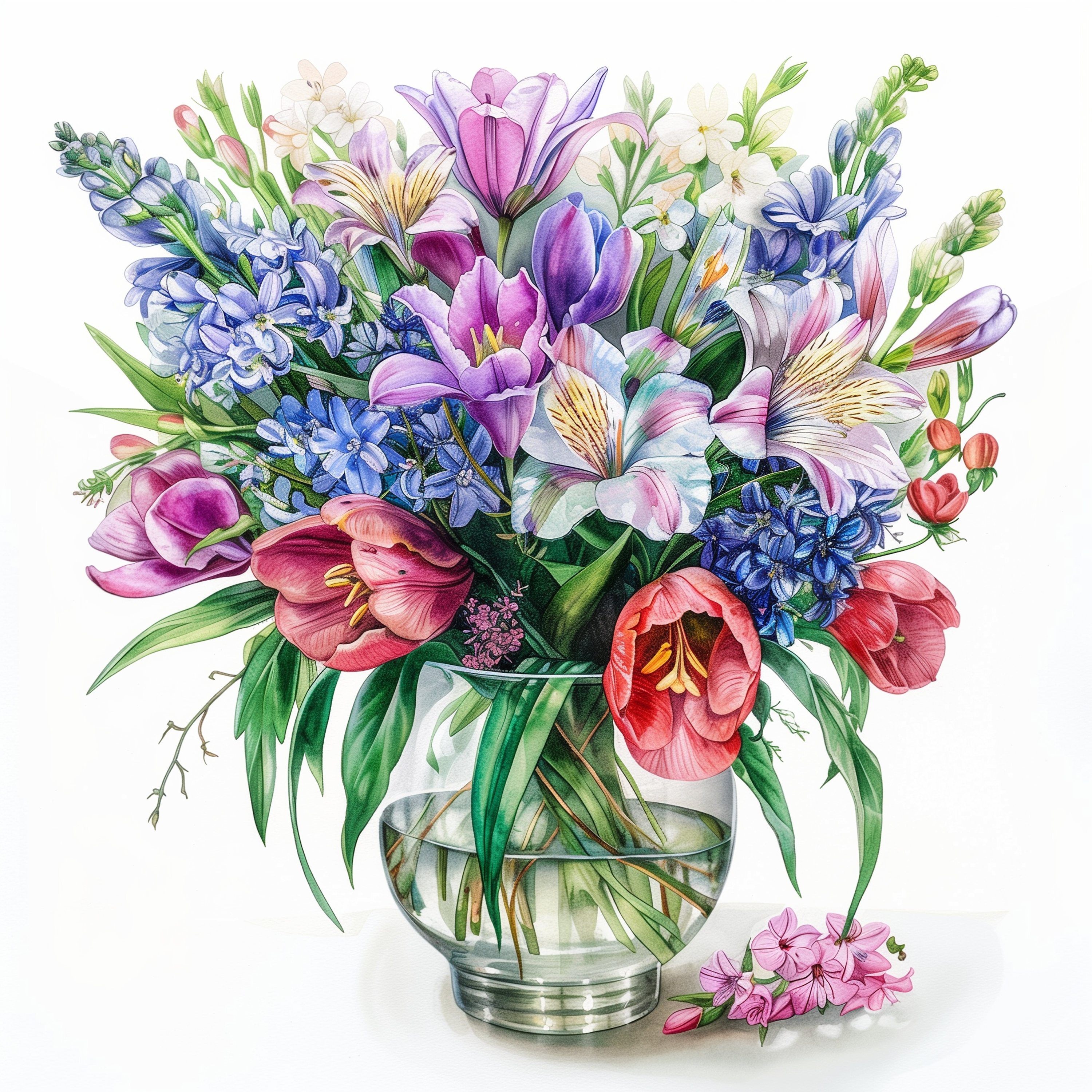 12 Watercolor Spring Flower Bouquet in Vase PNG Clipart Bundle Digital ...