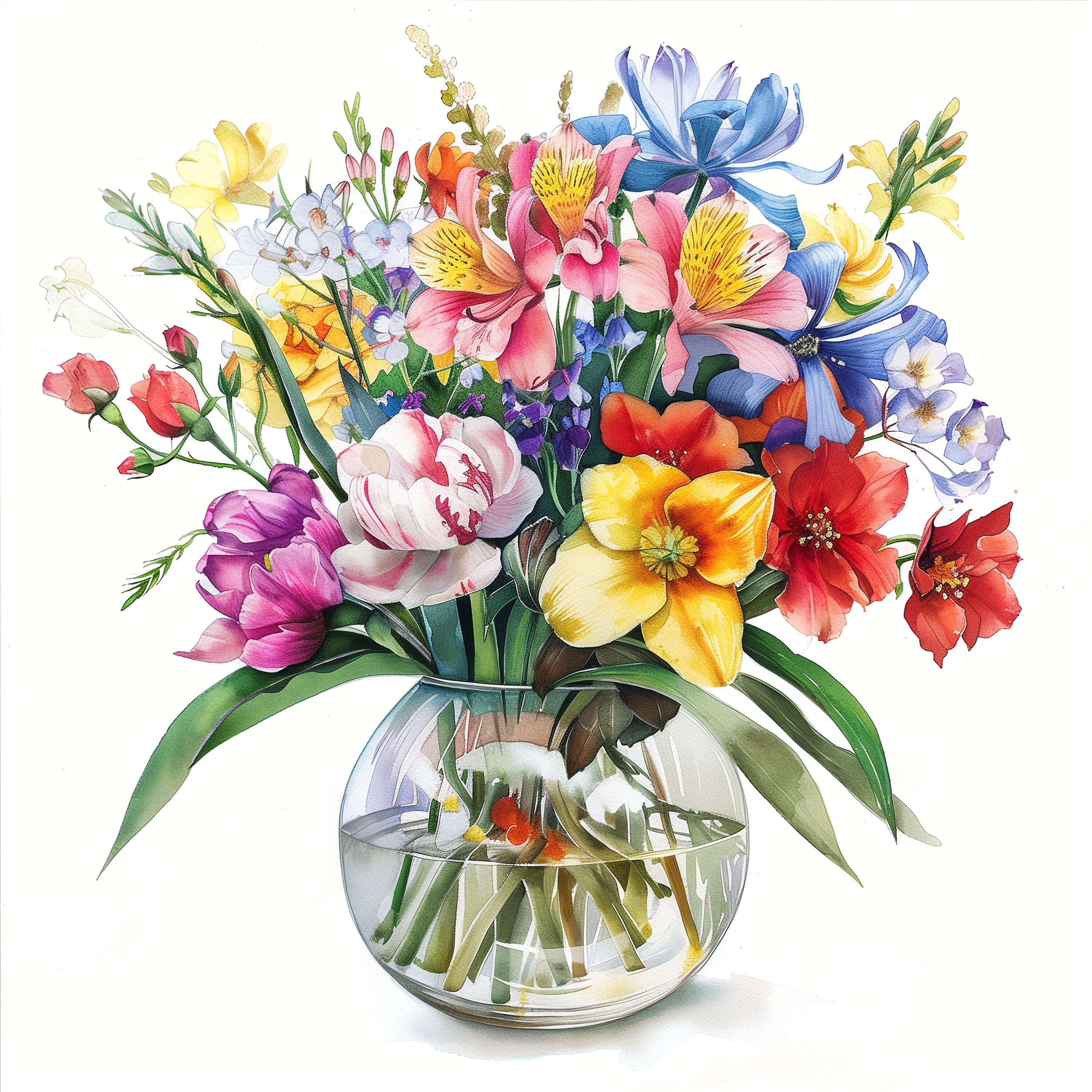 12 Watercolor Spring Flower Bouquet in Vase PNG Clipart Bundle Digital ...
