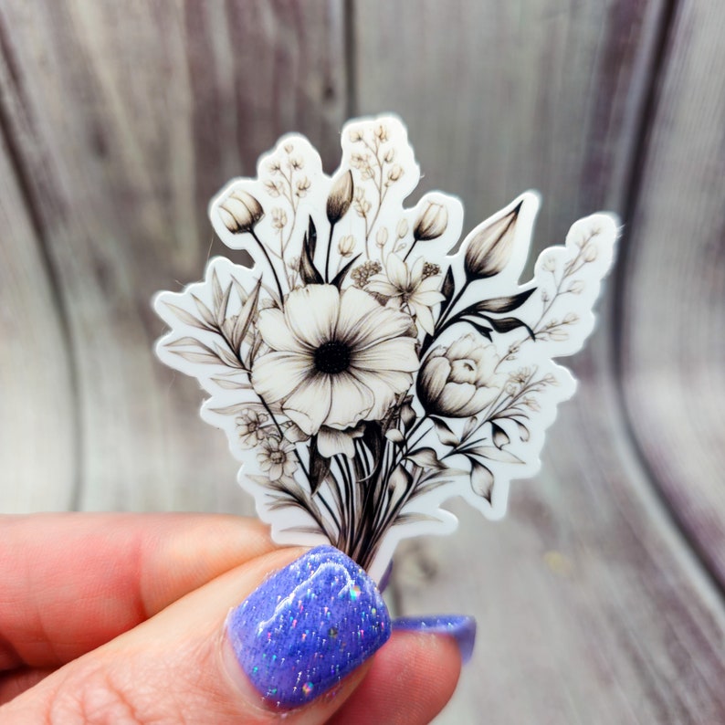 Black and White Floral Vinyl Stickers: Botanical Journal Decals - Etsy