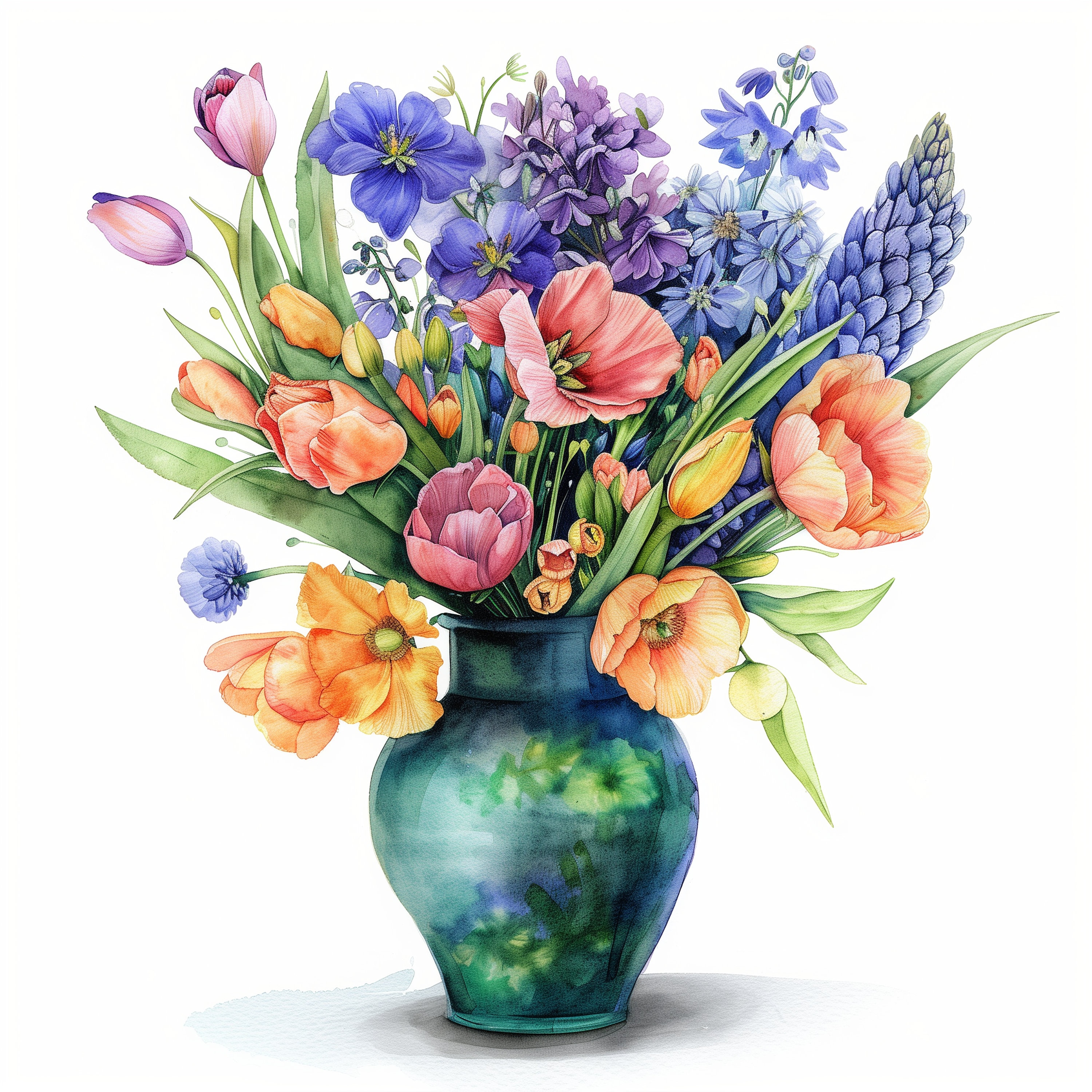 12 Watercolor Spring Flower Bouquet in Vase PNG Clipart Bundle Digital ...