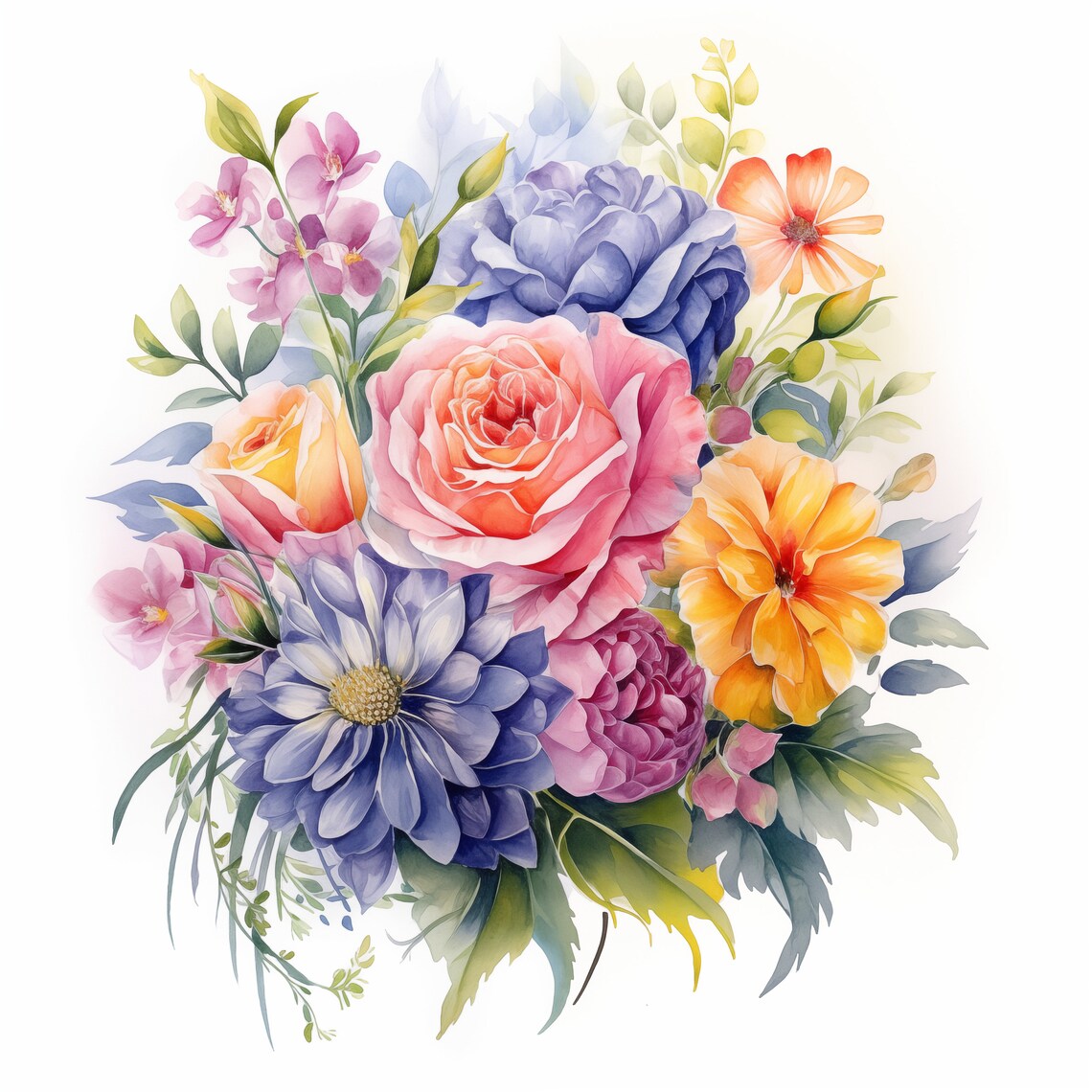 12 Watercolor Flower Bouquets Clipart Bundle PNG Digital Download ...