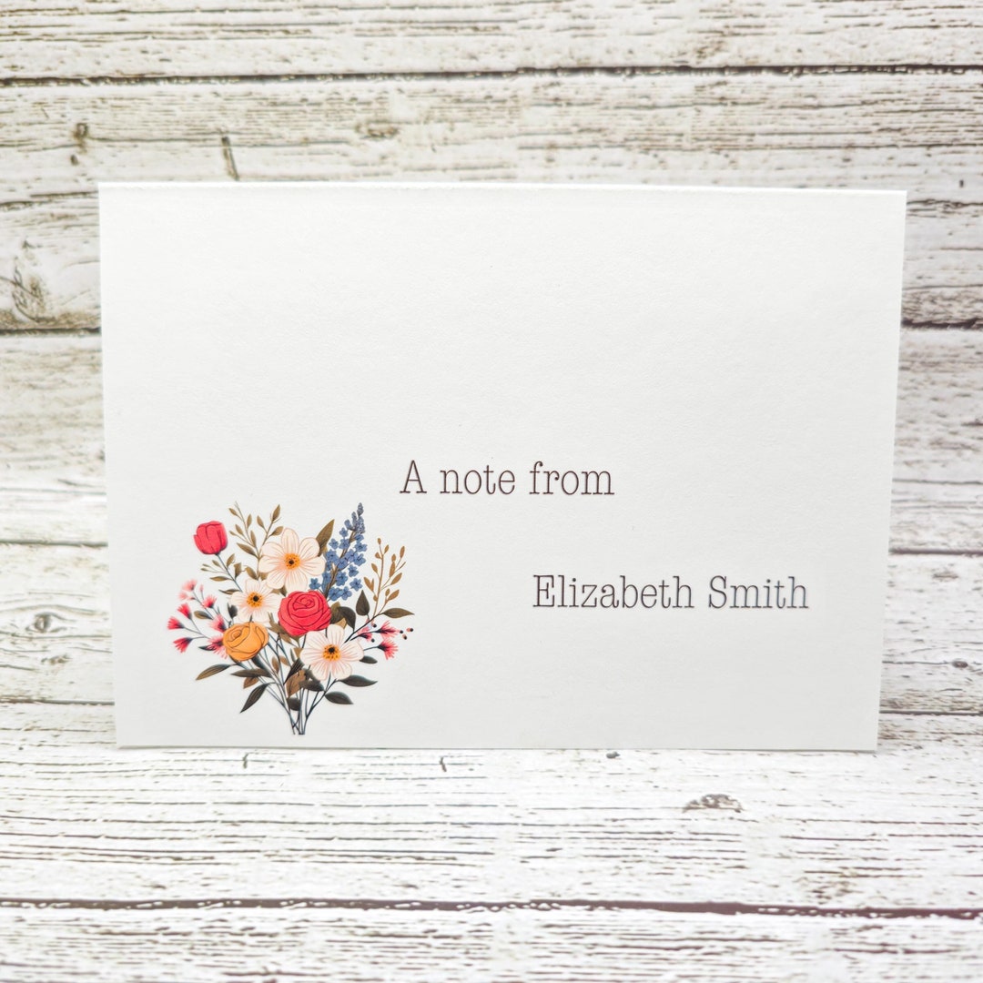 Personalized Flower Bouquet Note Card Set: Floral Greeting Card Bundle ...