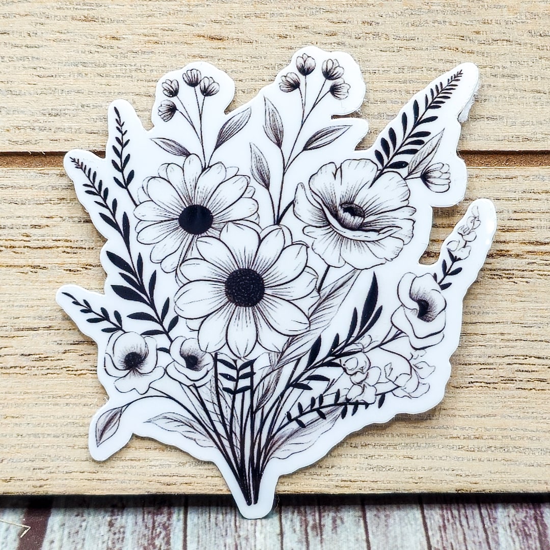 Black and White Floral Vinyl Stickers: Botanical Journal Decals - Etsy