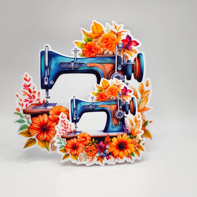 Vintage Sewing Machine Sticker Set: Floral Autumn Vinyl Decals - Etsy