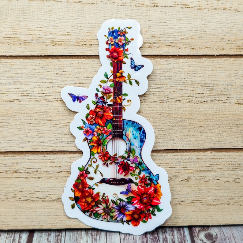 Floral Guitar Vinyl Sticker: Waterproof Music Lover Decal - Etsy