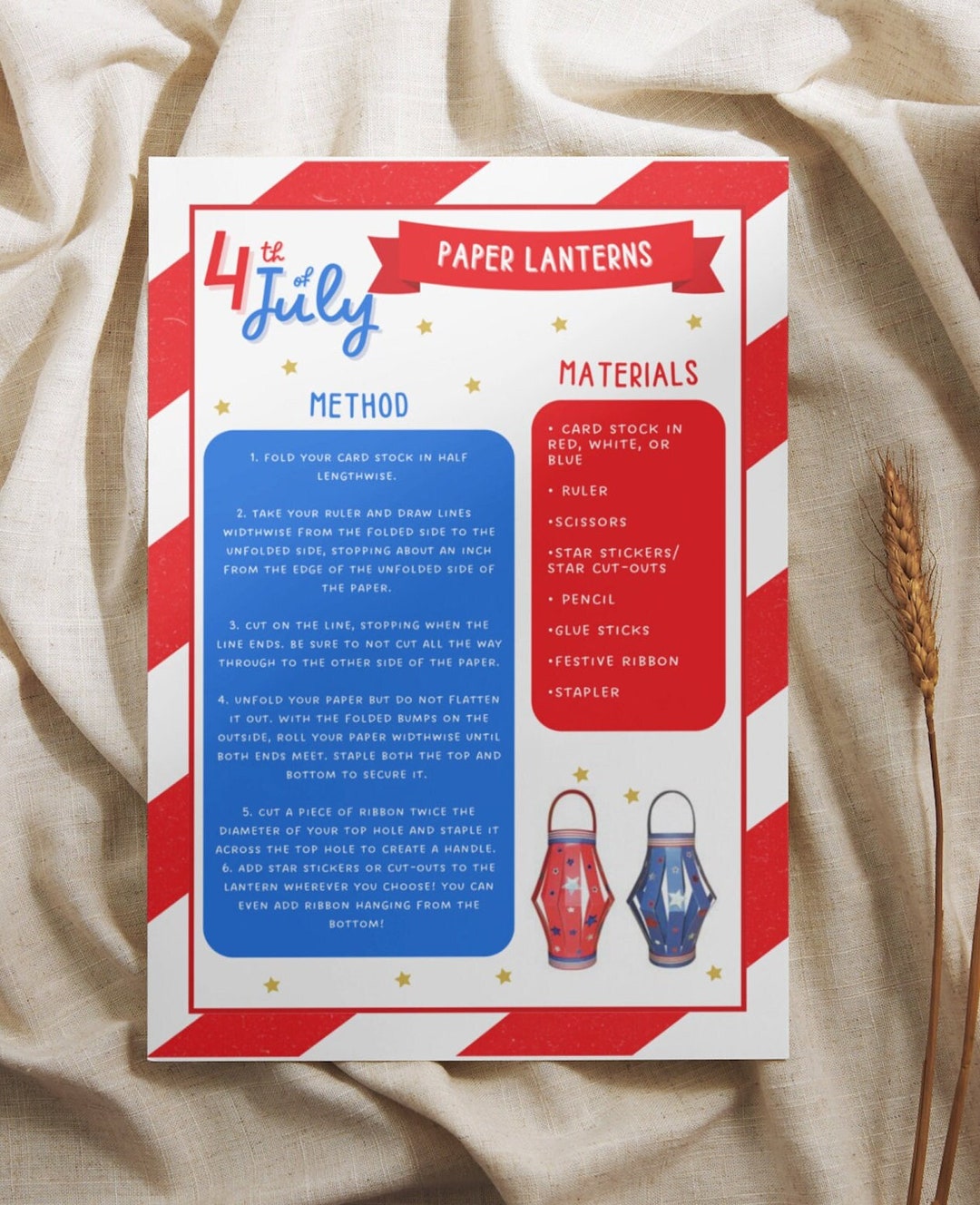 Patriotic Paper Lantern Craft - Fourth of July Lanterns! - Etsy