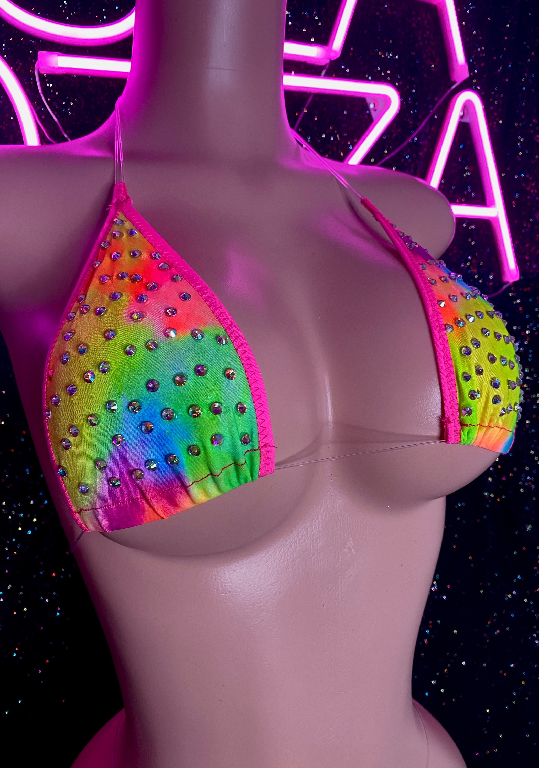 Exotic Dancewear Set Rainbow Bedazzeled Bodysuit And Bikini Etsy