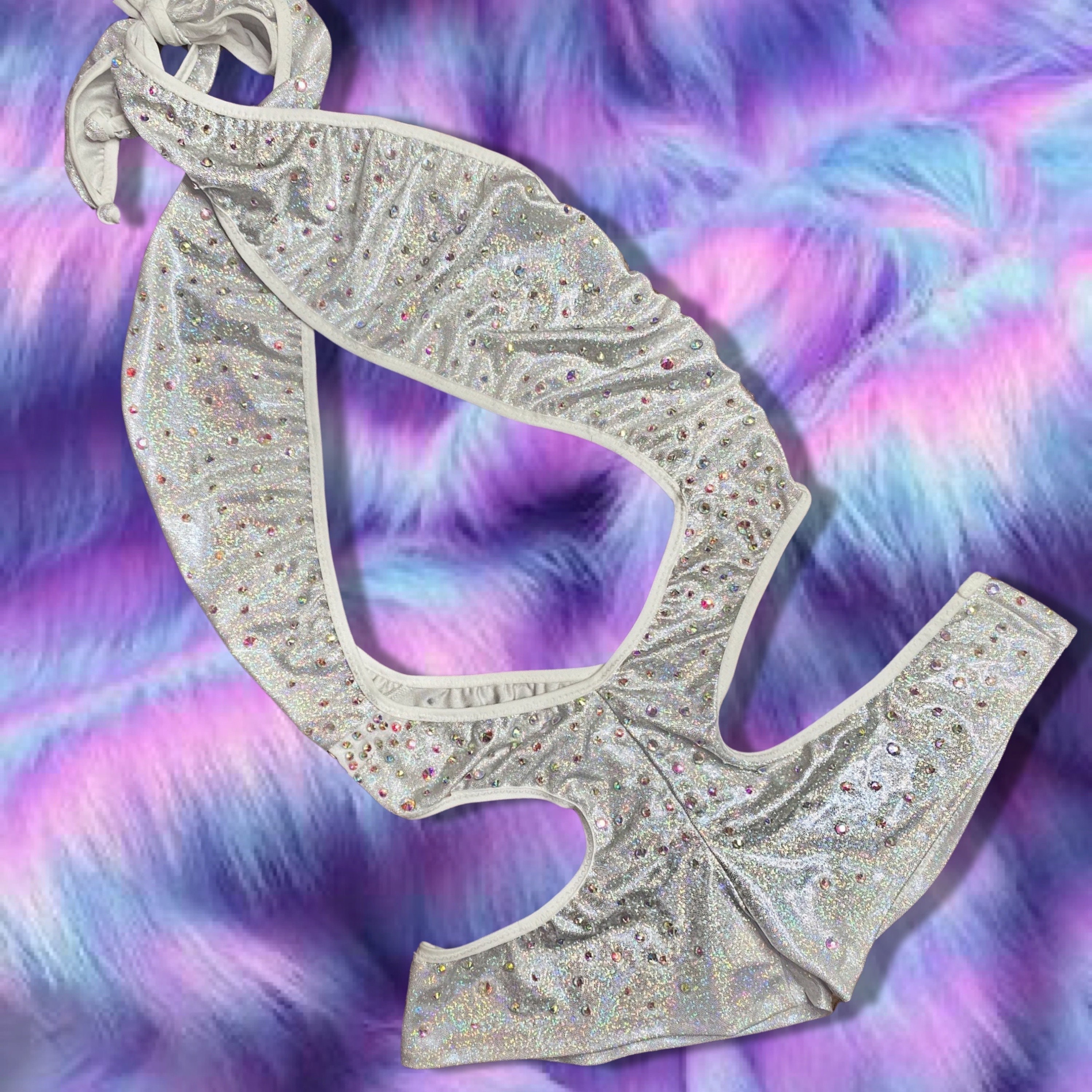 Exotic Dancewear, Silver One Piece Cut Out Romper With Rhinestones - Etsy