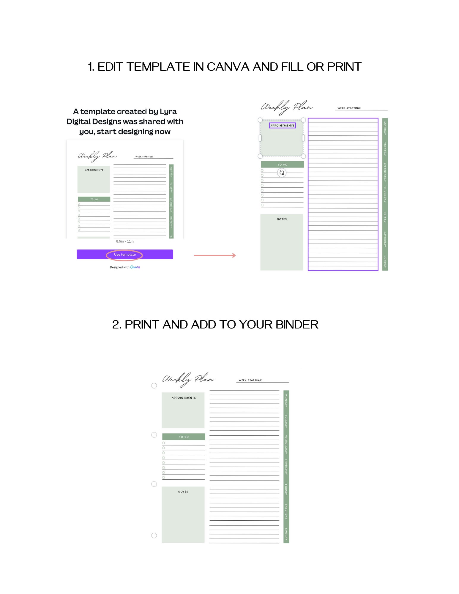 7 Day Weekly Planner | Printable PDF + Canva Template - Etsy