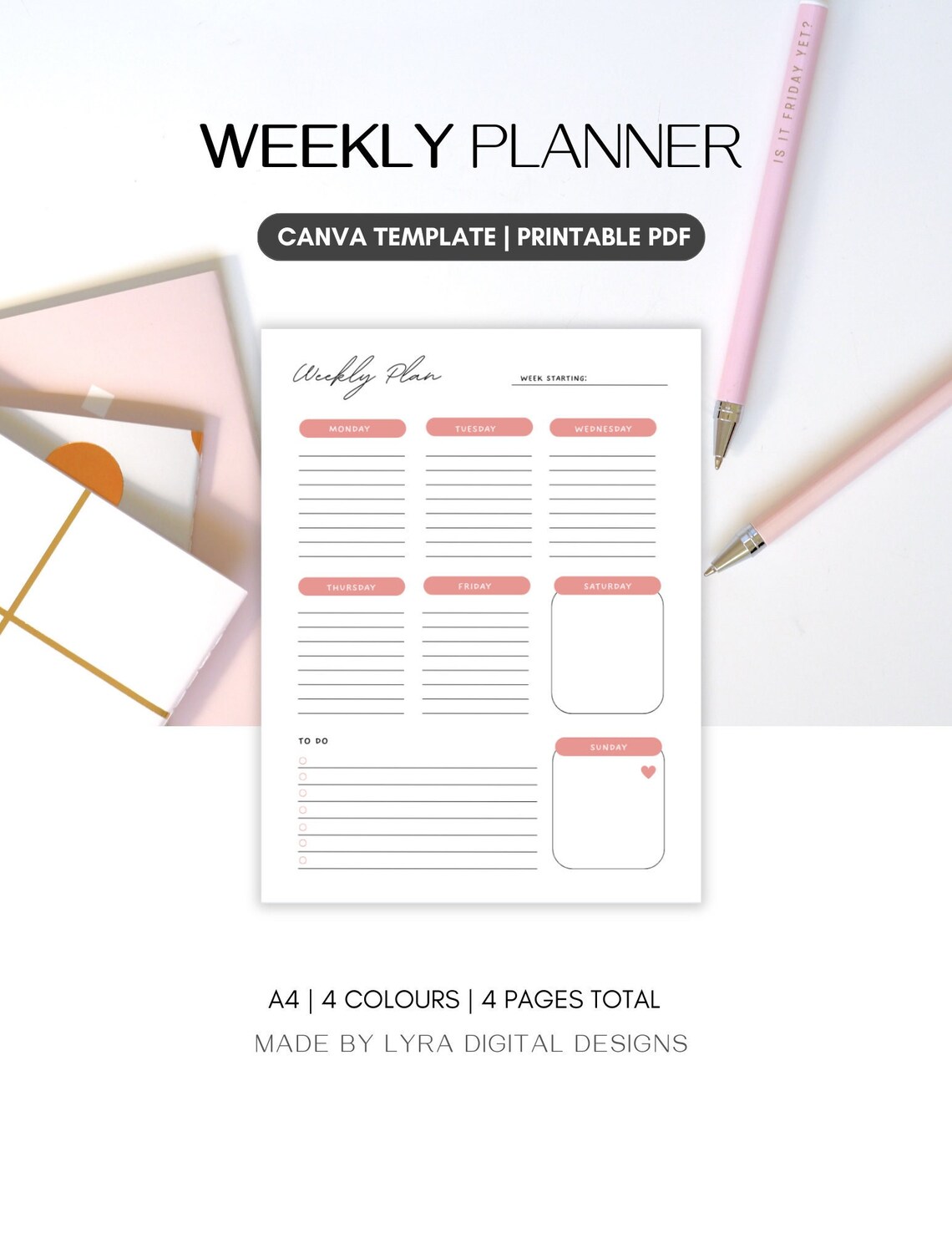 7 Day Weekly Planner | Printable PDF + Canva Template - Etsy