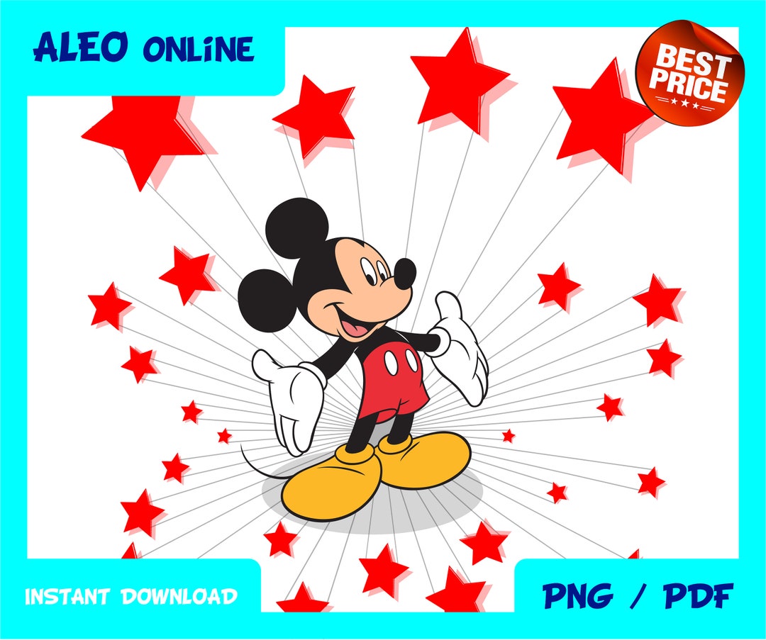 Mickey Mouse With Stars. PNG Transparent Background and PDF - Etsy UK