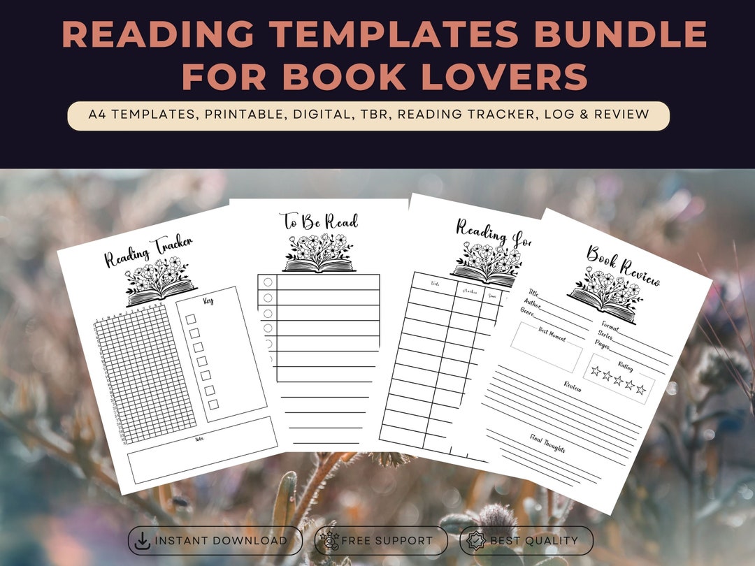 Printable Reading Template, Template Bundle, TBR List | Reading Log ...