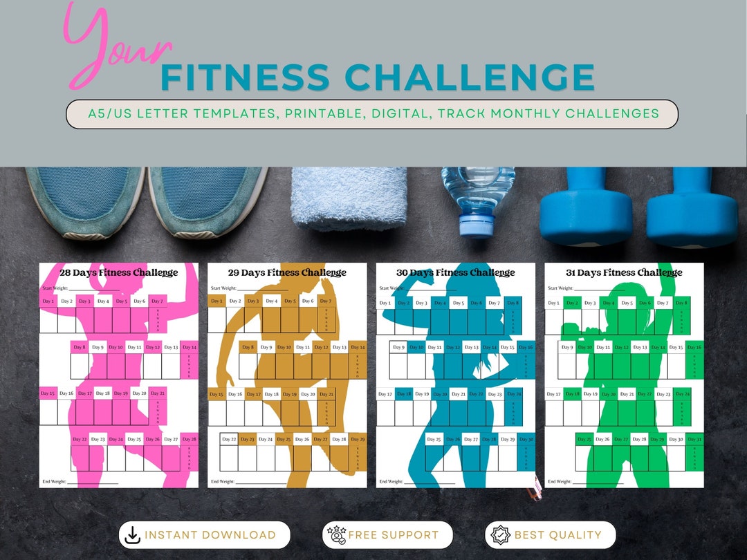 Fitness Challenge Template, Printable Fitness Planner Template ...