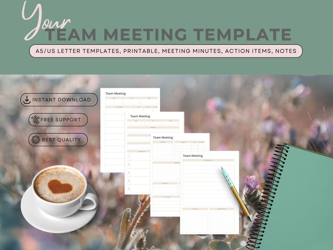 Meeting Minutes, Meeting Notes Template Printable, Business Note Taking ...
