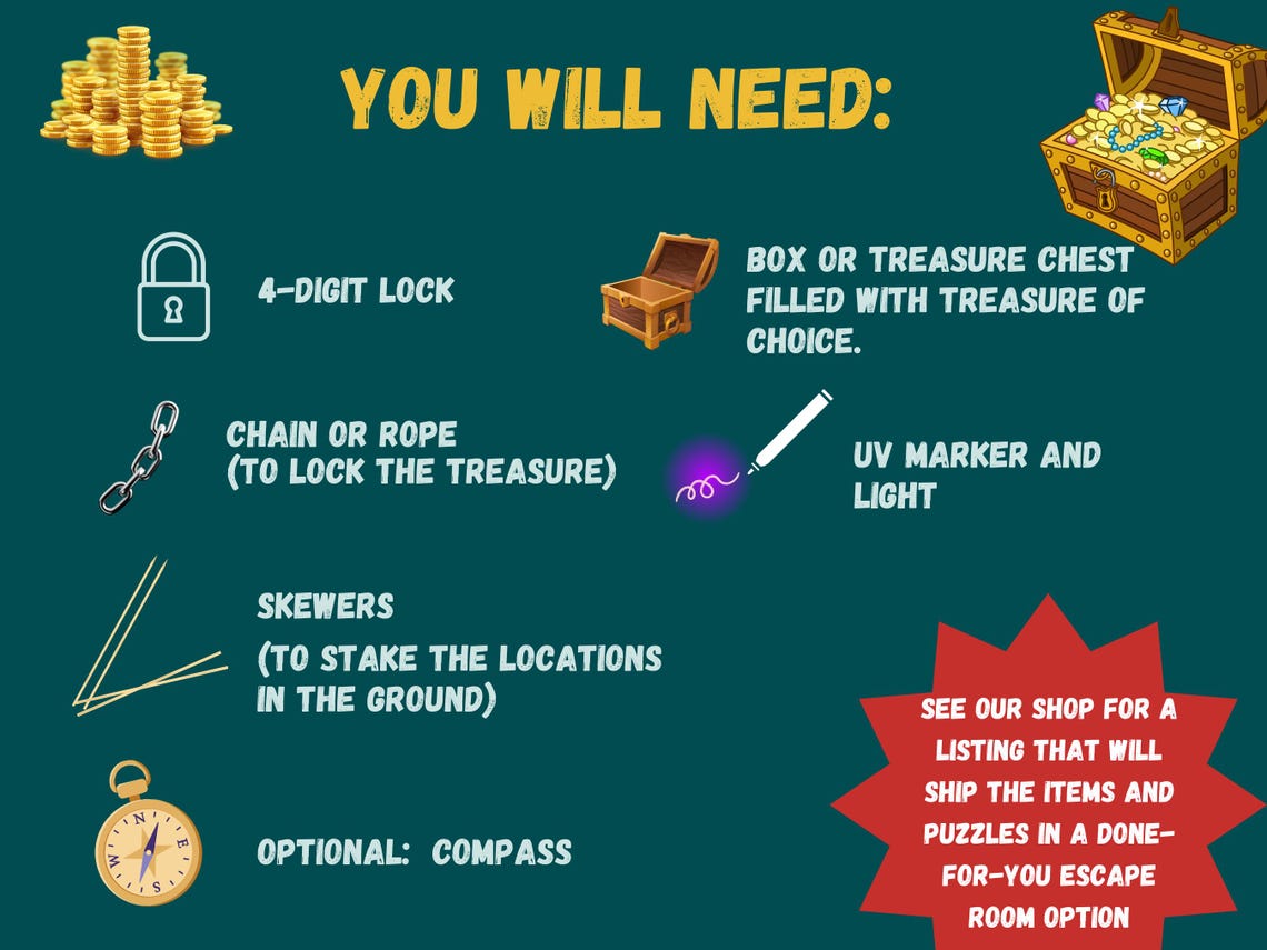 Pirate's Treasure Kids Printable Escape Room Game Kids 8-12 Treasure ...