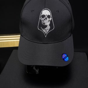 Hooded Skeleton Man Fitted Hat With Glow in the Dark Embroidered Design ...
