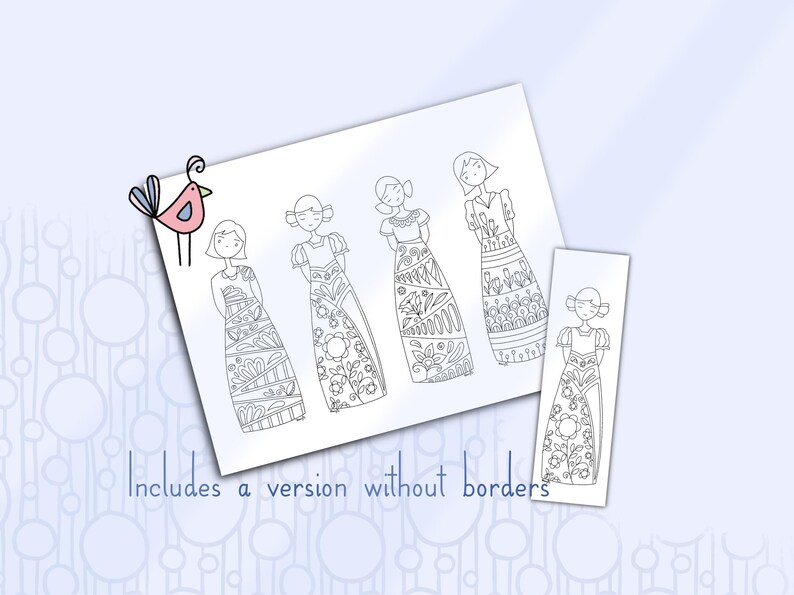 Coloring Bookmarks Naive Art | Bookmarks to Color Folk Art Women | Hand ...