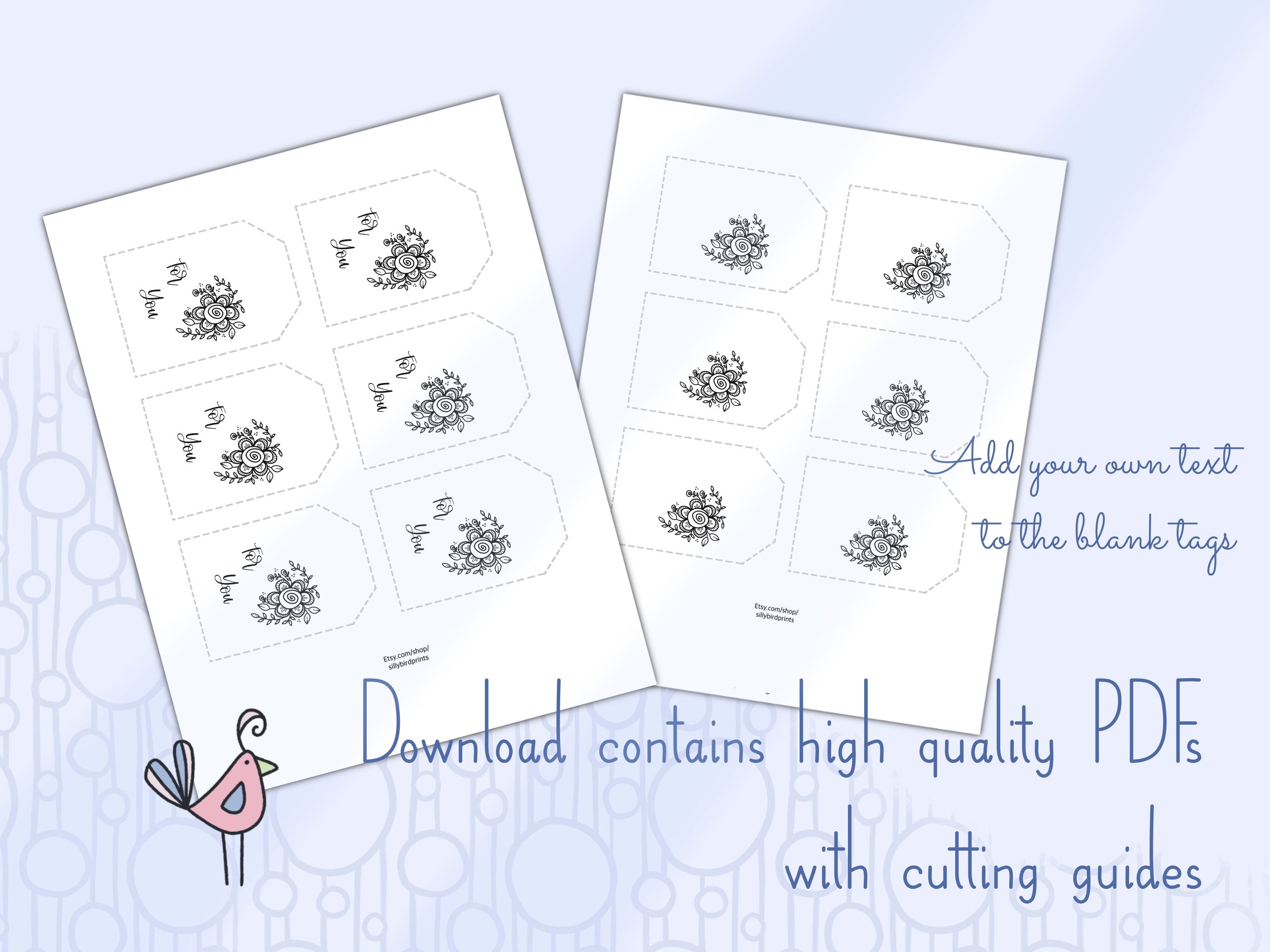 Printable for You Tag, Hand Drawn Gift Tag, Tangled Flower Label ...