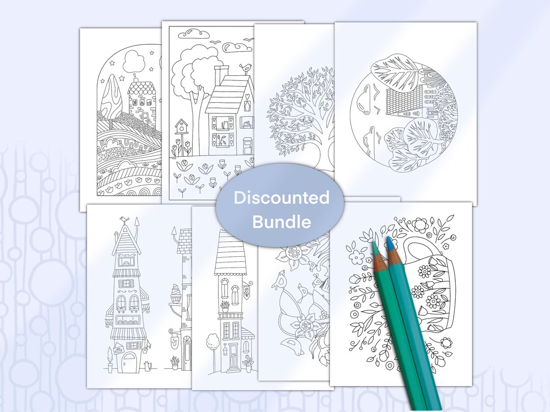 Coloring Book Pages, Hand Drawn Coloring Page Bundle, Home and Garden ...