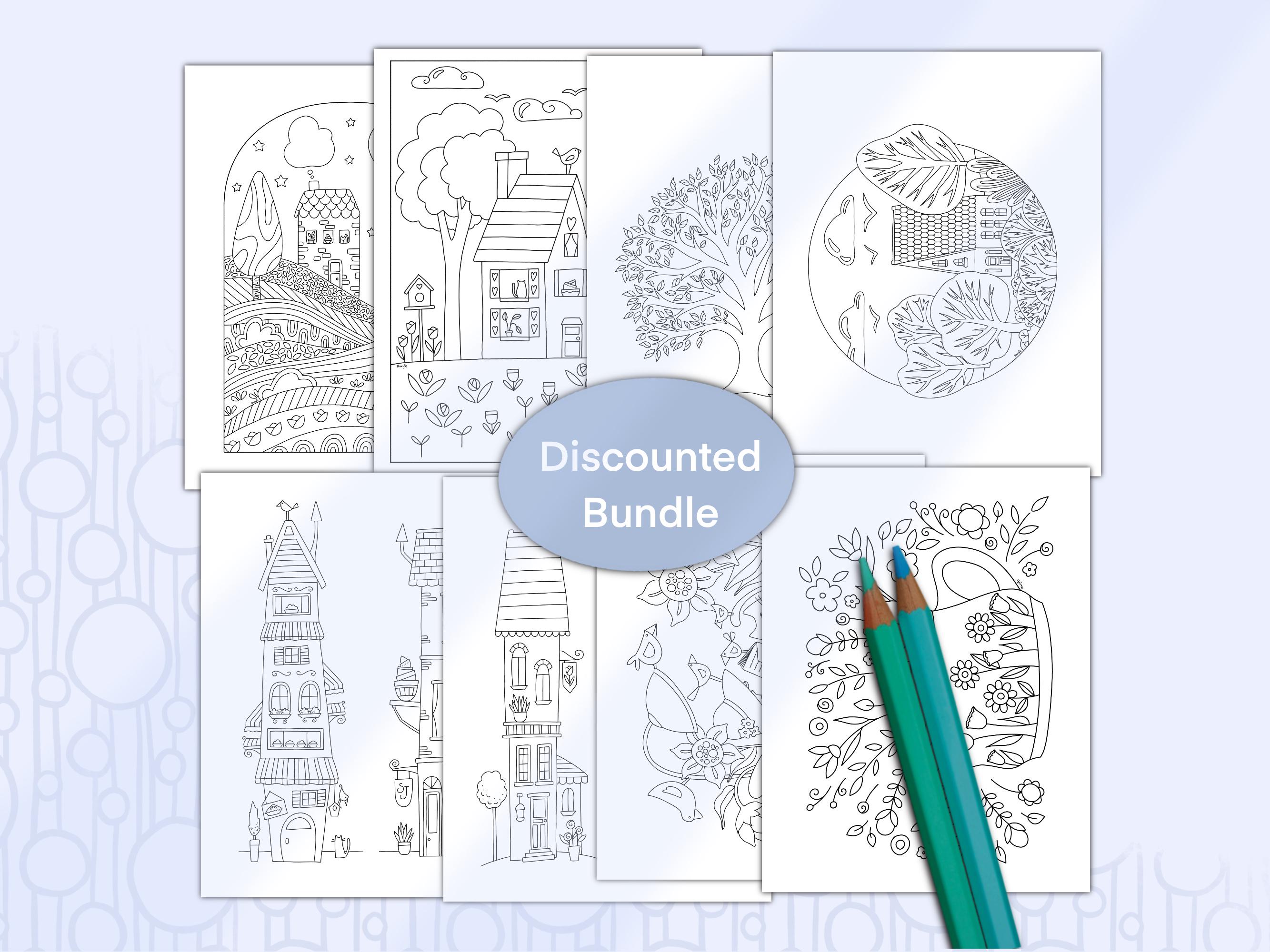 Coloring Book Pages, Hand Drawn Coloring Page Bundle, Home and Garden ...