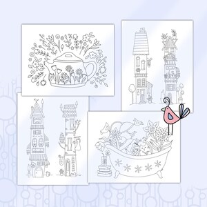 Coloring Book Pages, Hand Drawn Coloring Page Bundle, Home and Garden ...