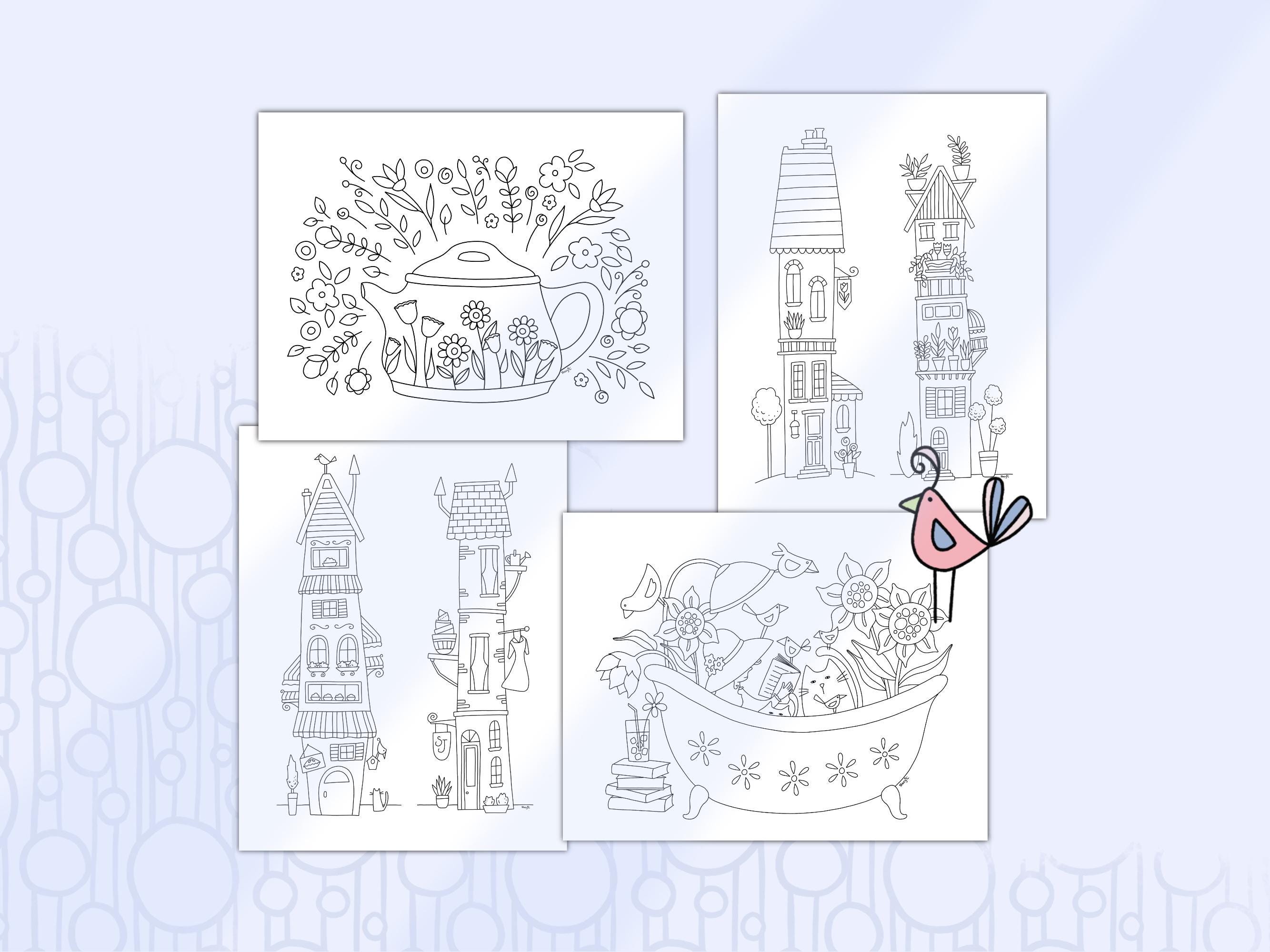 Coloring Book Pages, Hand Drawn Coloring Page Bundle, Home and Garden ...