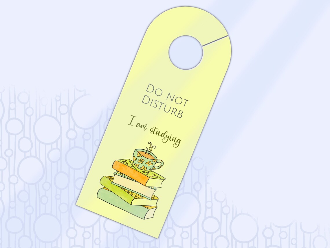 Printable Door Hanger I Am Studying, Hand Drawn Do Not Disturb ...