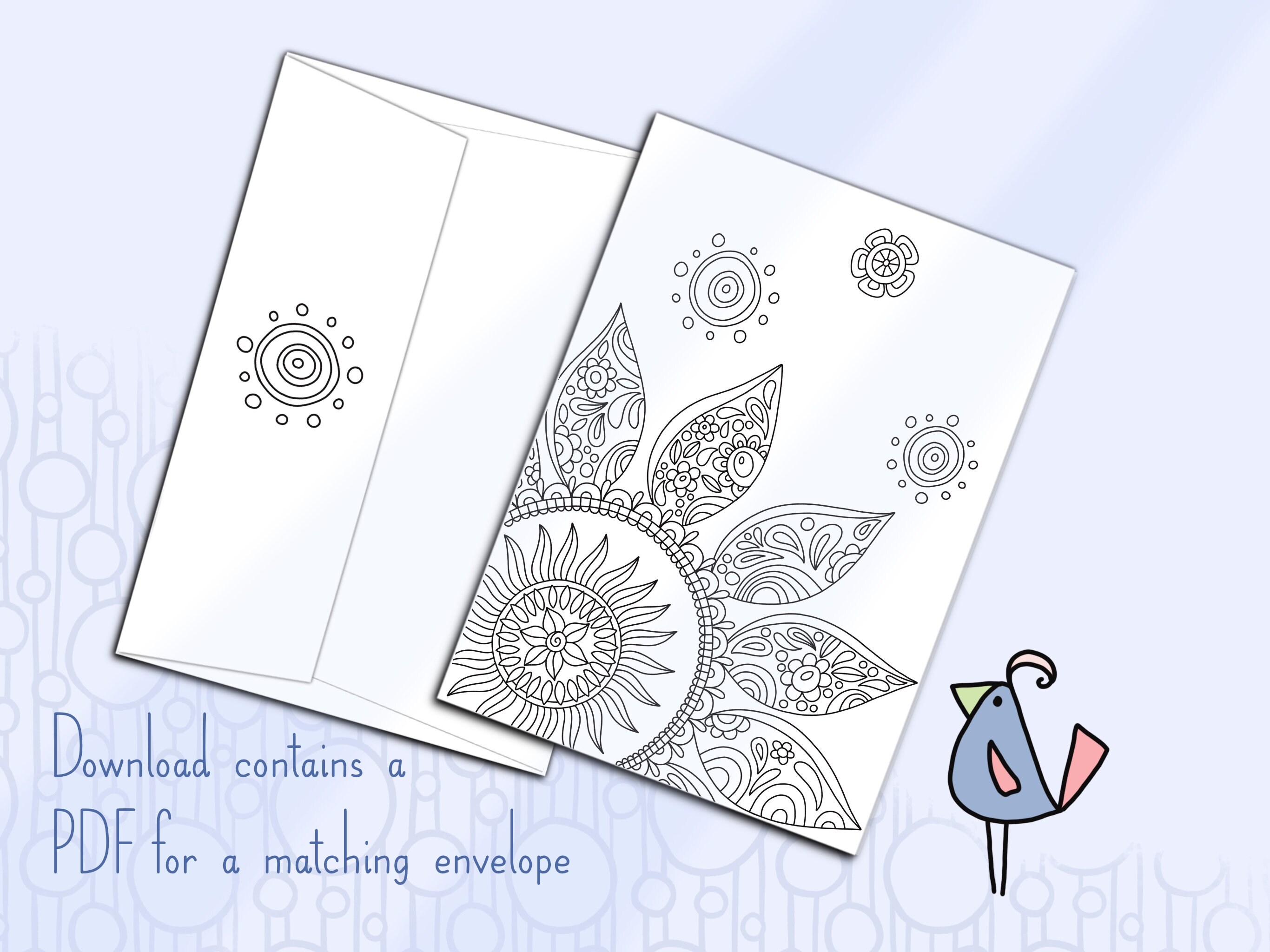 Coloring Card Tangled Flower, Sunflower Blank Card, Coloring Party ...