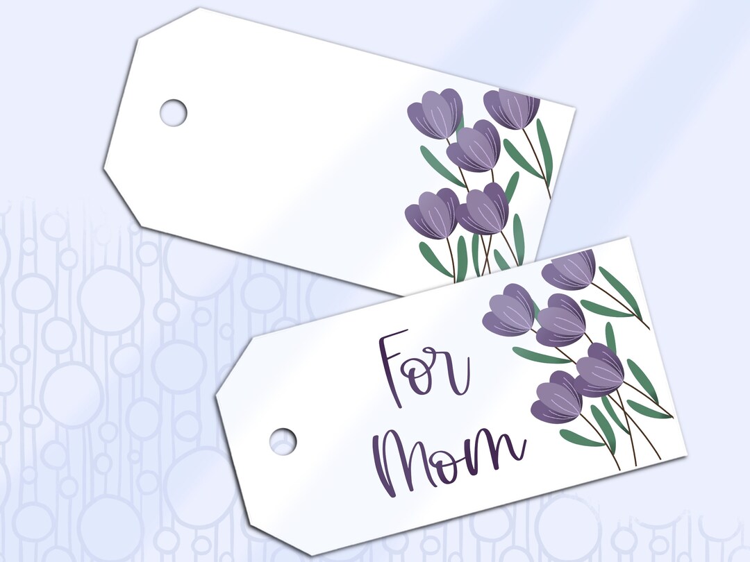 Printable Gift Tag for Mom, Hand Drawn Purple Flowers Gift Label ...