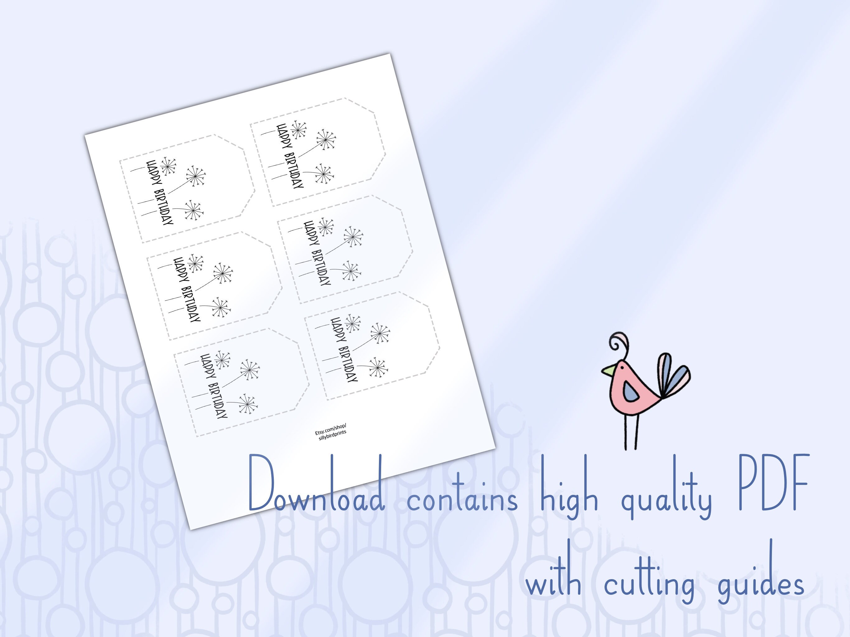 Printable Gift Tag, Happy Birthday Tag, Floral Sparkle Notched Tag ...