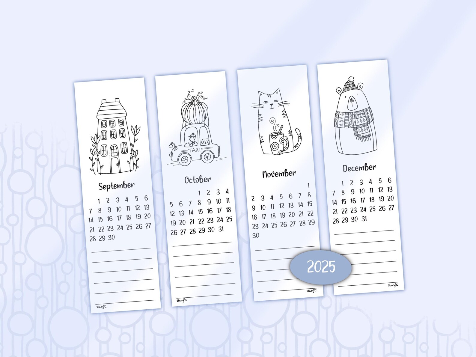 Calendar Bookmarks 2025, Hand Drawn Printable Monthly Calendar, Twelve ...