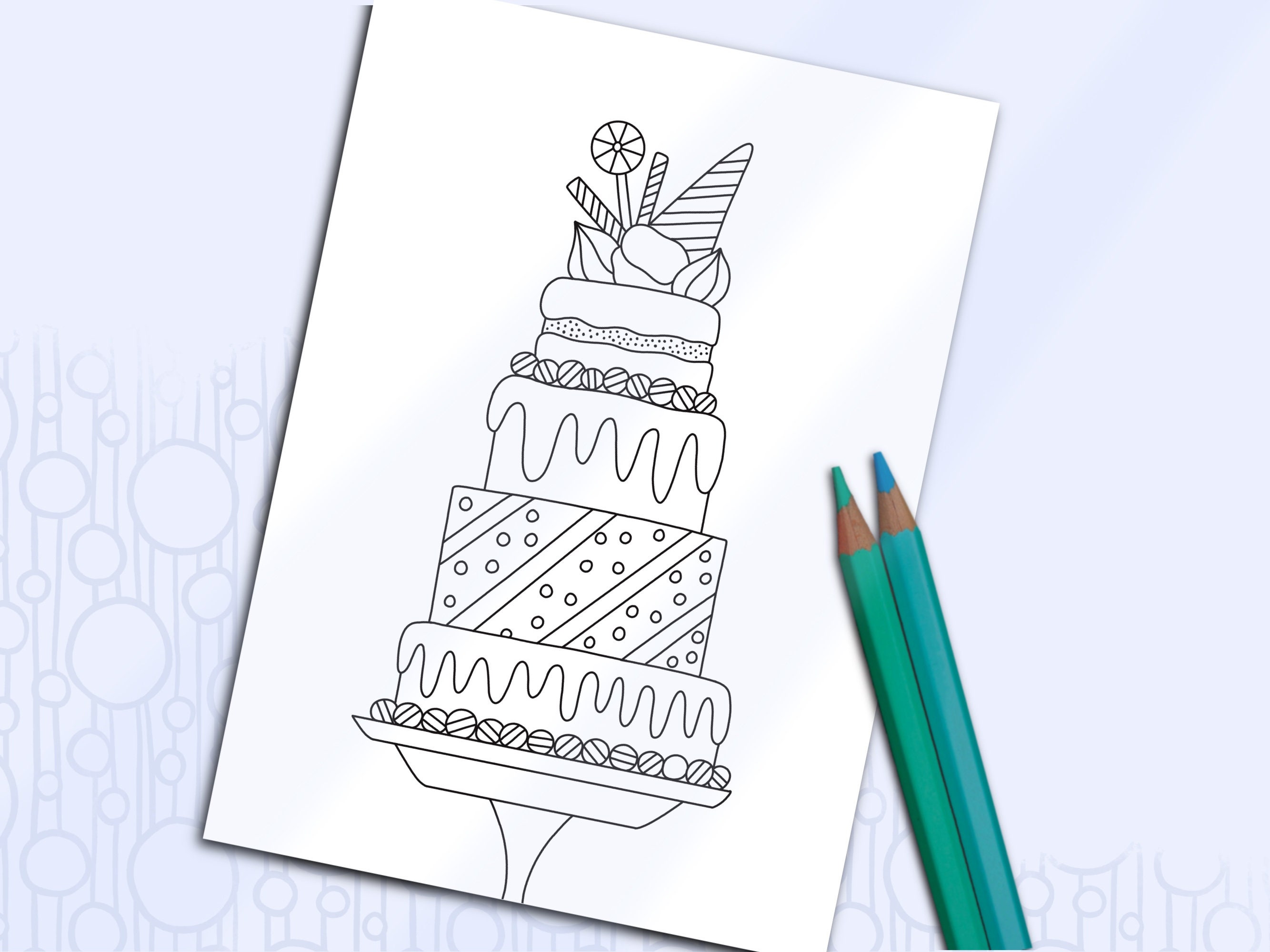 Coloring Card Birthday Cake, Printable Card to Color, Birthday Greeting ...