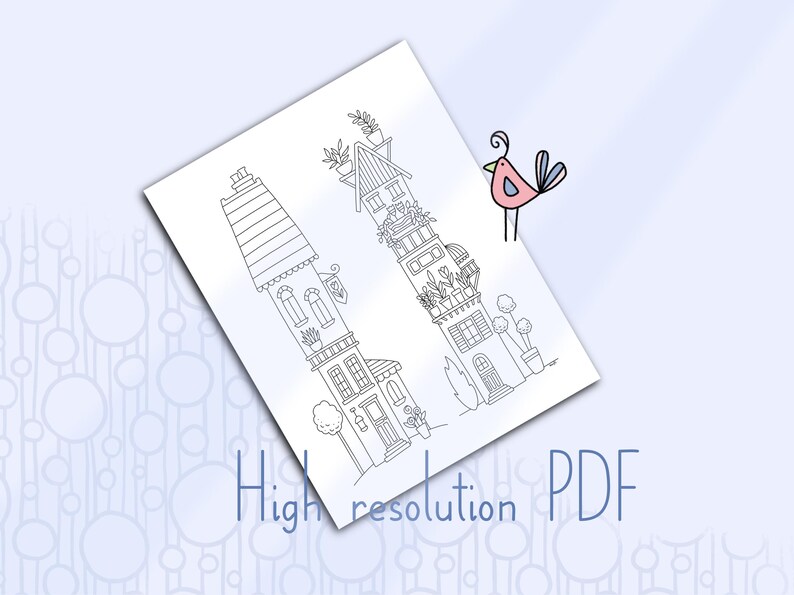 Coloring Pages Hand Drawn, Wonky Houses Coloring Book Pages, Printable ...