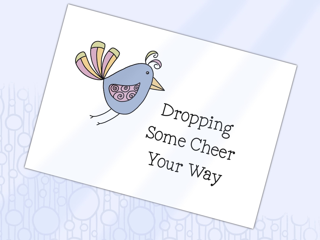 Printable Tiny Card, Sending Cheer Greeting Card, Bird Blank Stationery ...
