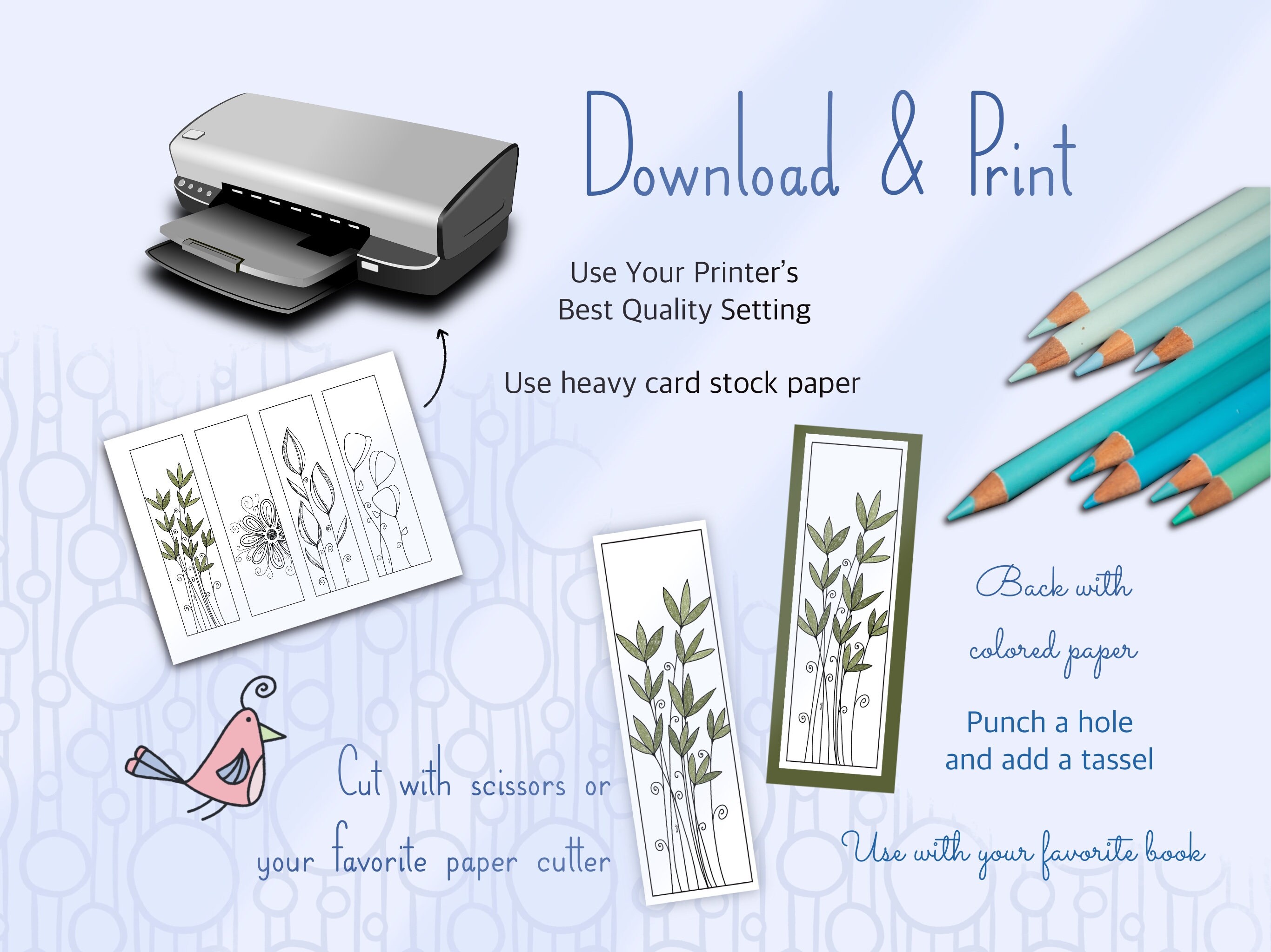 Bookmarks to Color Flower Gardens, Hand Drawn Bookmarks, Adult Coloring ...