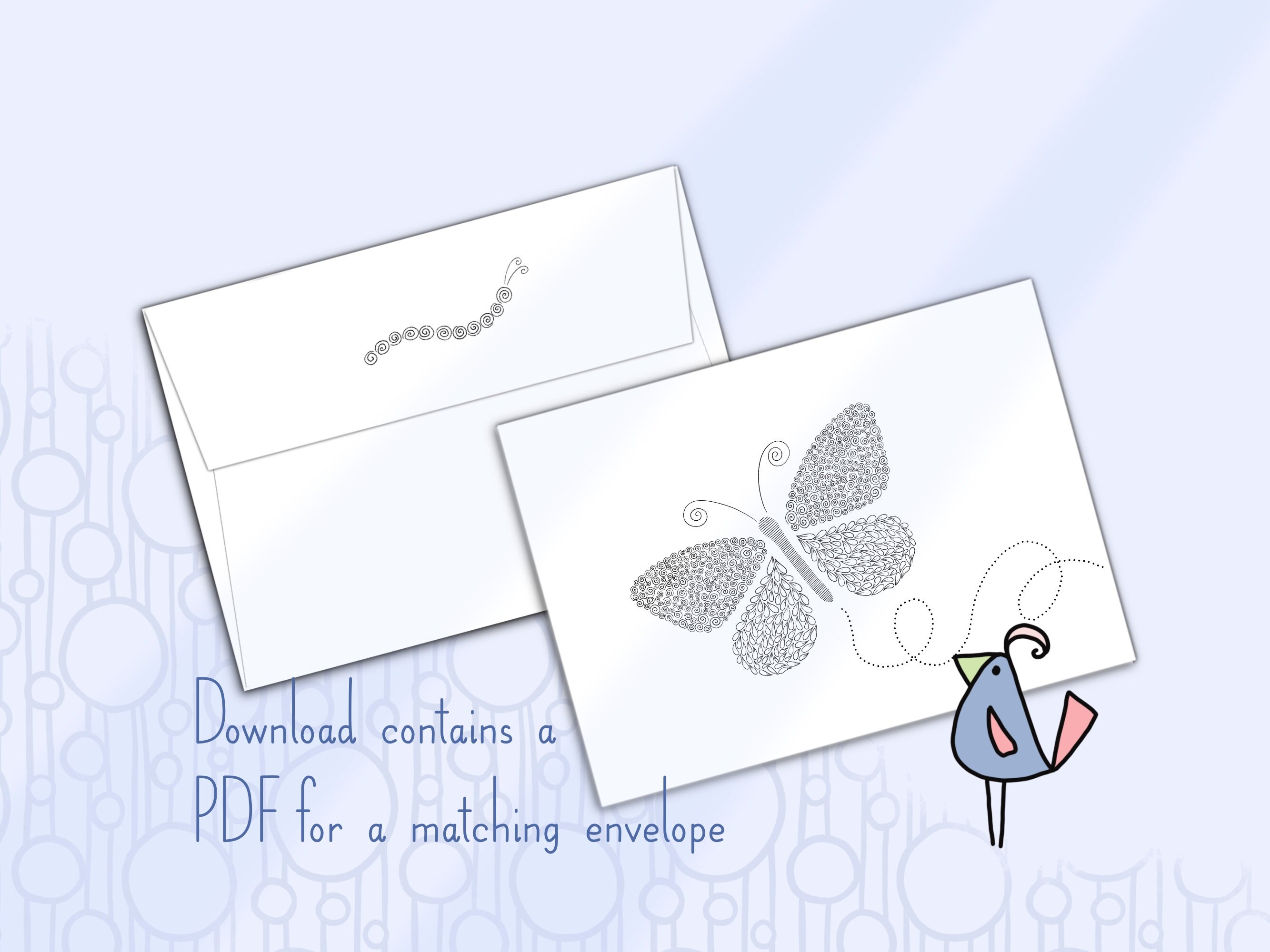 Printable Card Butterfly, Tangled Art Greeting Card, Blank Stationery ...