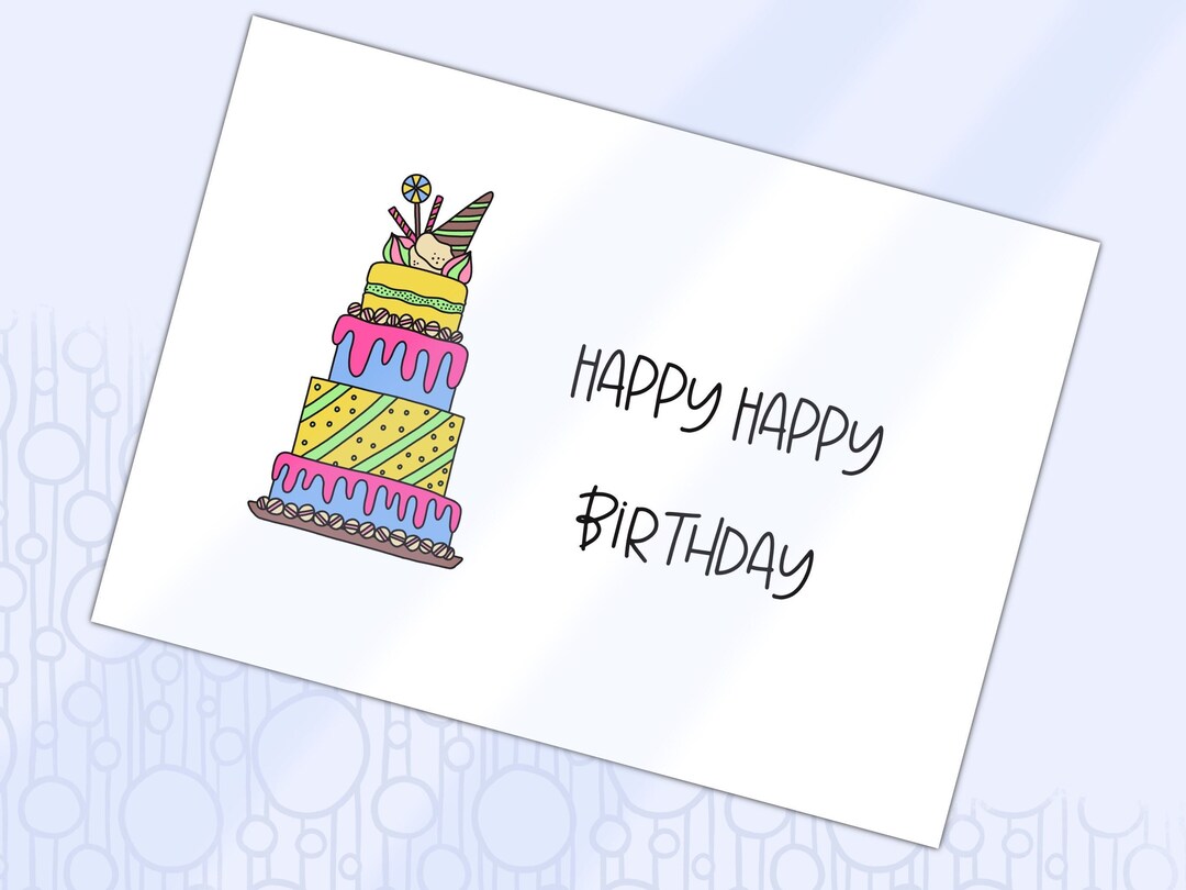 Printable Card Happy Birthday, Birthday Cake Greeting Card, Colorful ...