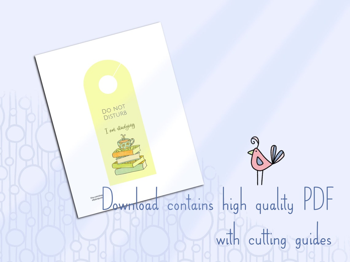 Printable Door Hanger I Am Studying, Hand Drawn Do Not Disturb ...
