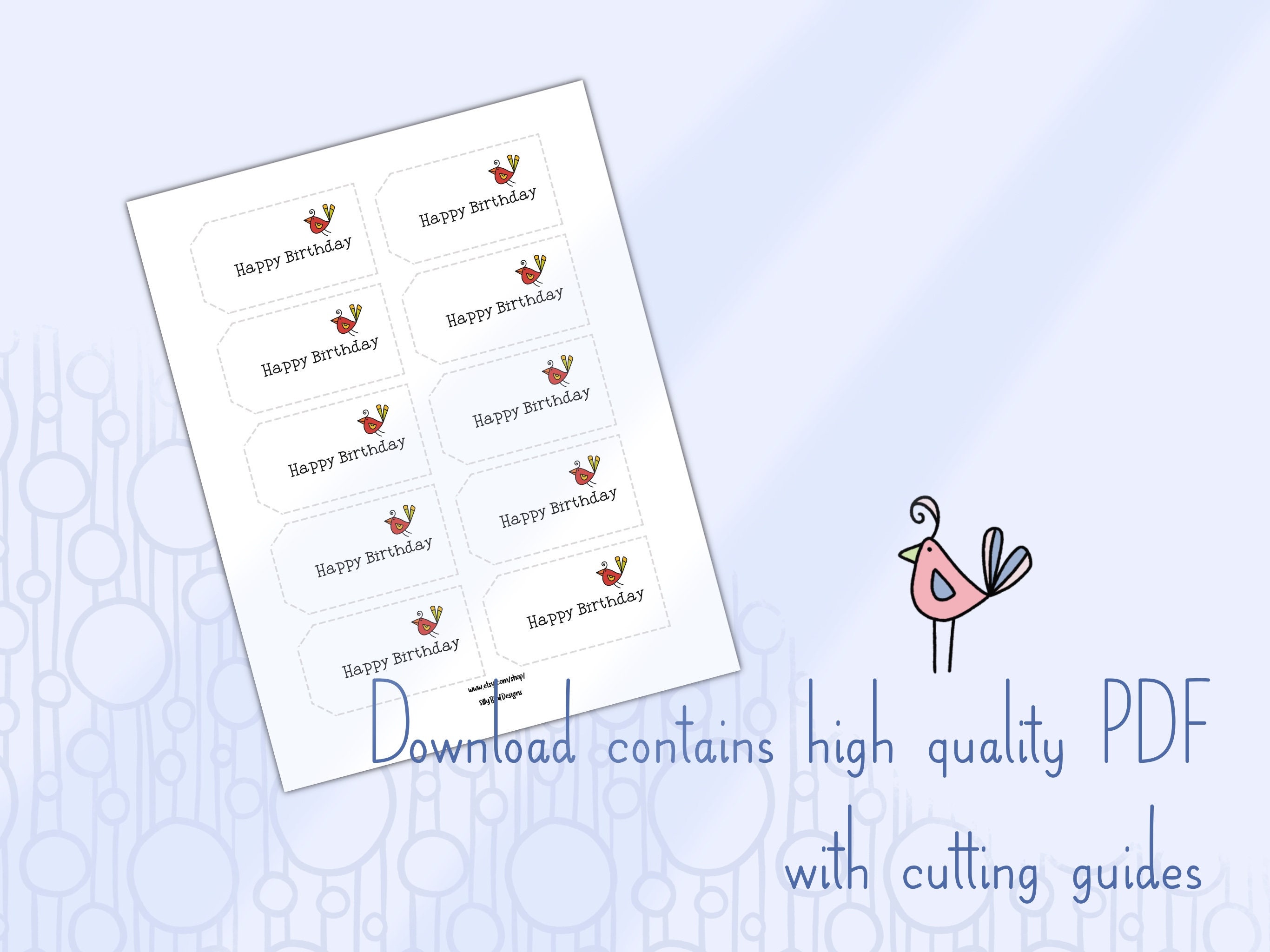 Printable Birthday Tag, Whimsical Birthday Wishes Tag, Small Happy ...