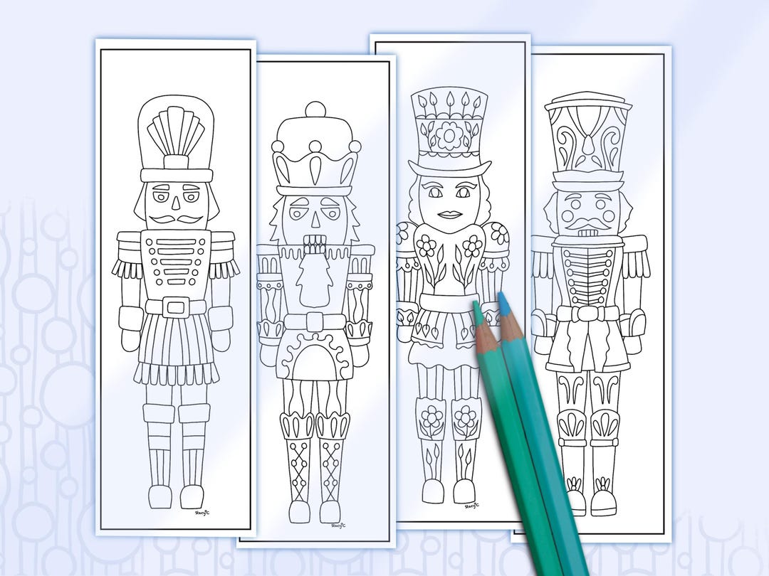 Bookmarks to Color, Christmas Nutcrackers, Hand Drawn Printable ...