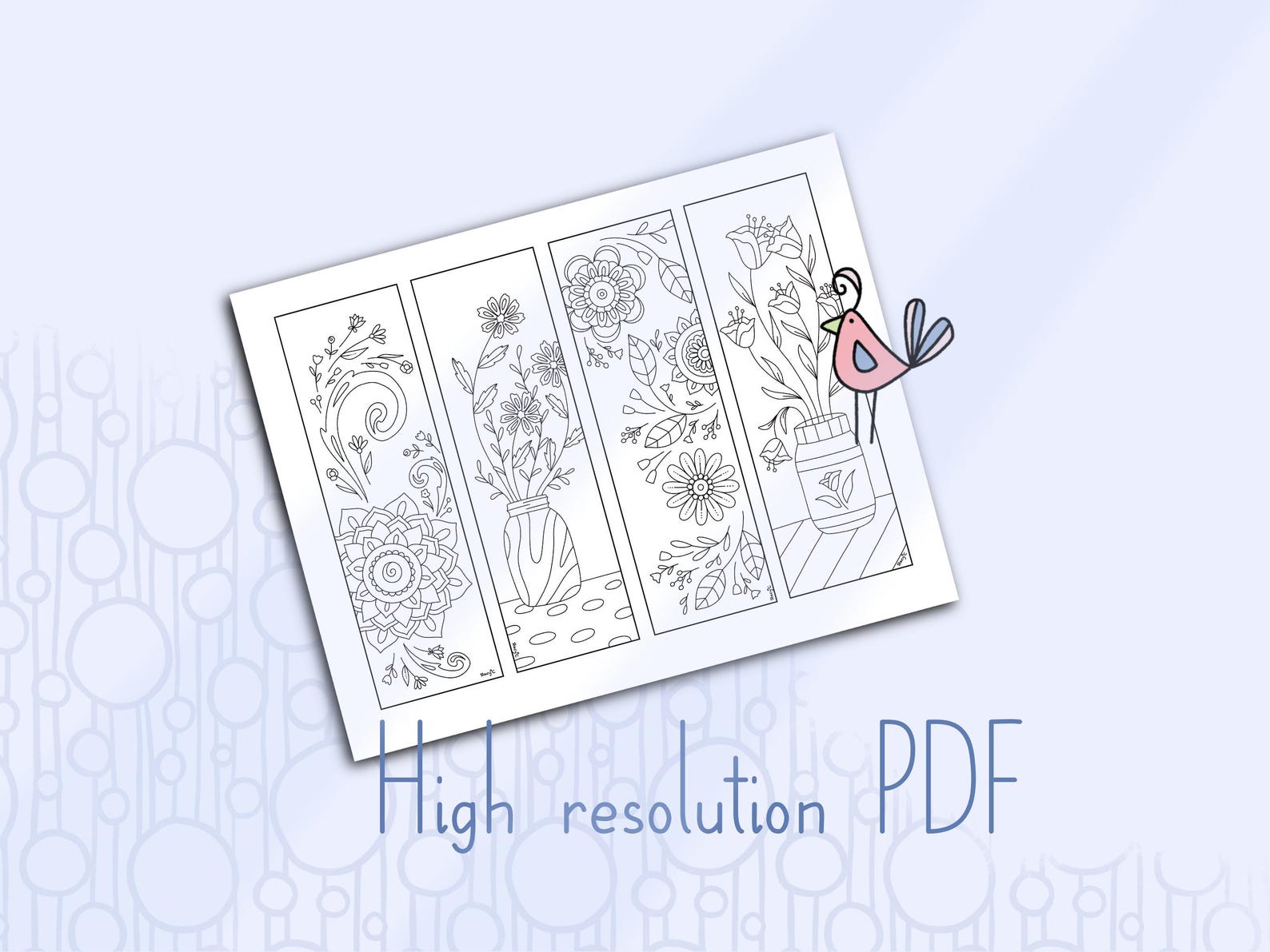 Coloring Bookmarks Hand Drawn Jars of Flowers, Abstract Floral Tangled ...