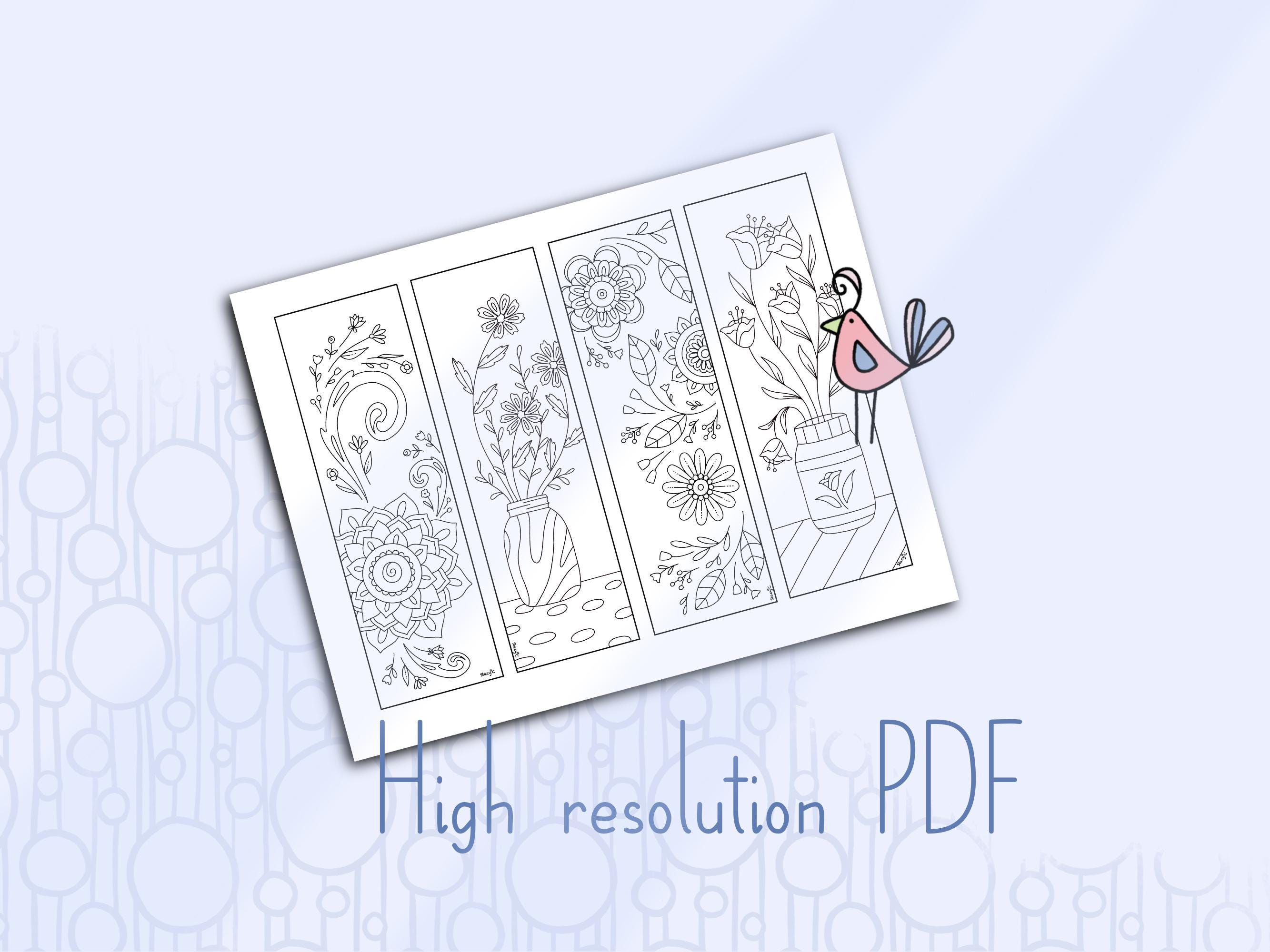 Coloring Bookmarks Hand Drawn Jars of Flowers, Abstract Floral Tangled ...